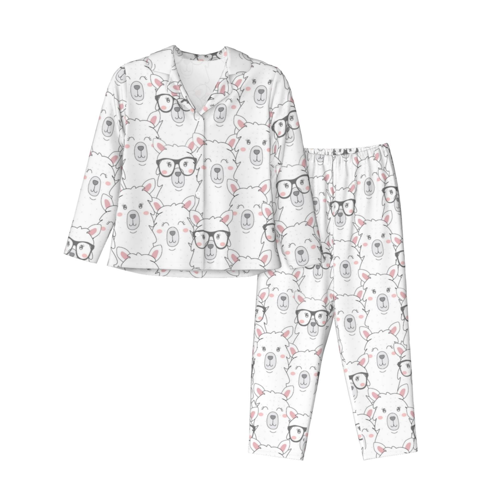 2 Piece Womens Pajama Sets - Cute alpaca llama Glasses funny Soft ...