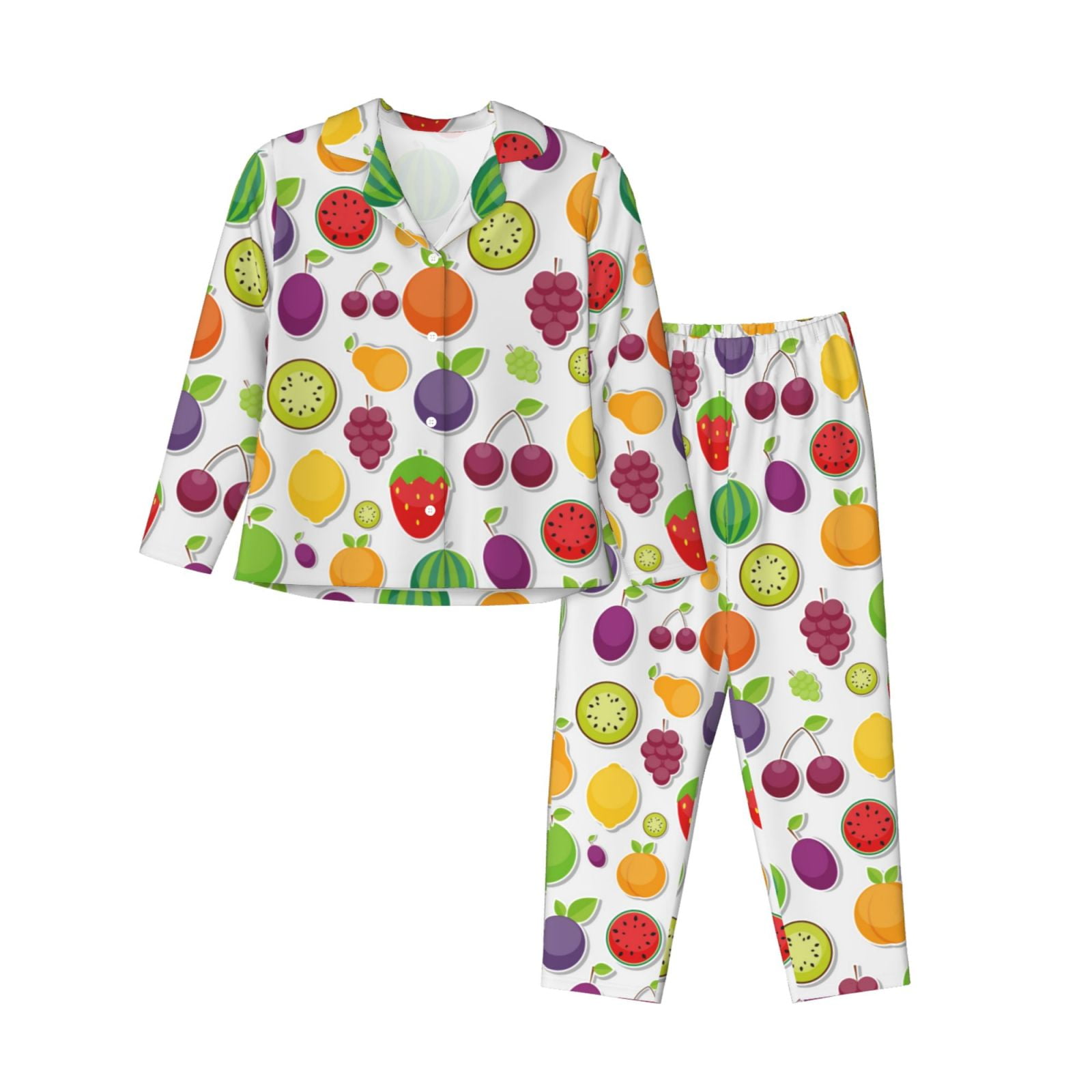 2 Piece Womens Pajama Sets - Cute colorful fruits Soft Sleepwear Comfy ...