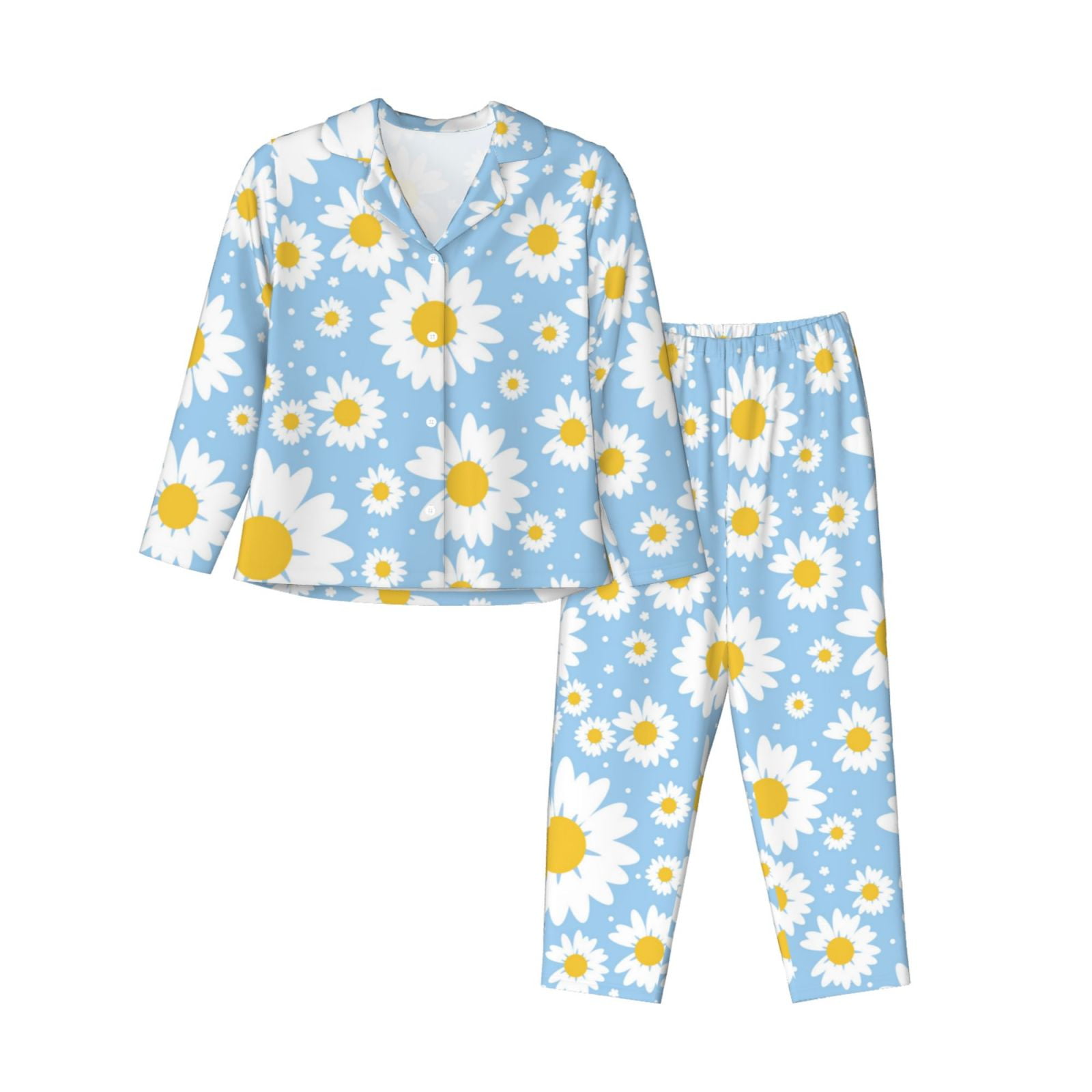 2 Piece Womens Pajama Sets - Daisies Flowers Light Blue Starry Sky Soft ...