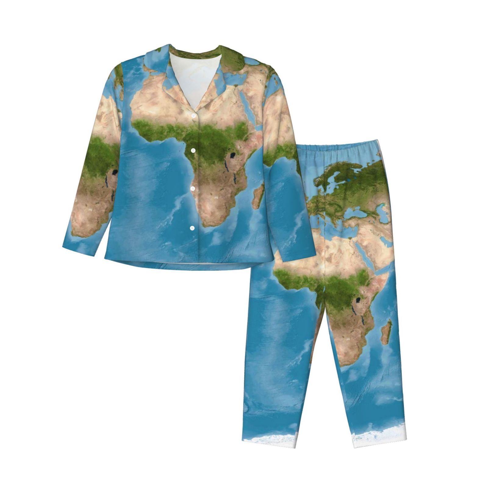2 Piece Womens Pajama Sets - Earth View World Map Soft Sleepwear Comfy ...