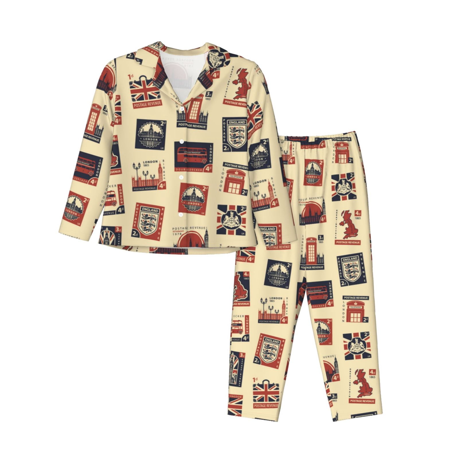 2 Piece Womens Pajama Sets - England Stamp print Soft Sleepwear Comfy ...