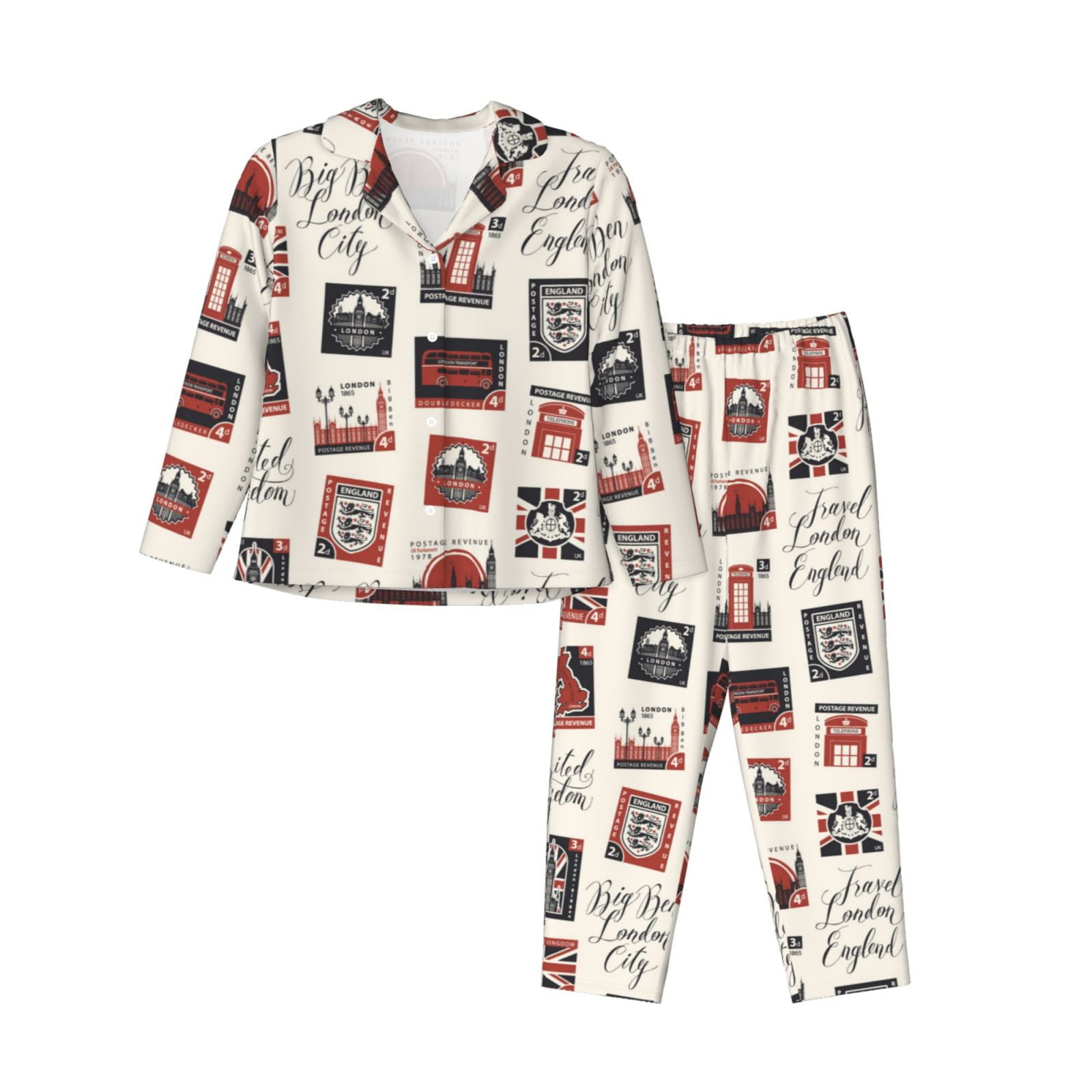 2 Piece Womens Pajama Sets - England Stamps print Soft Sleepwear Comfy ...