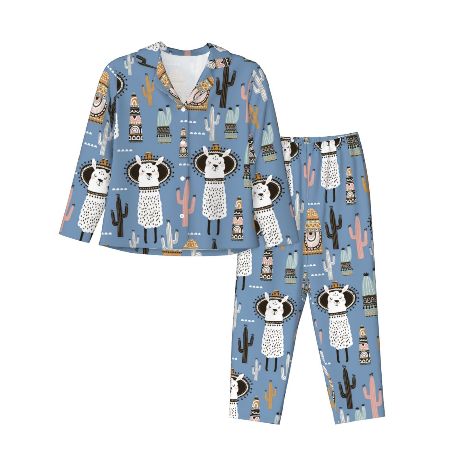 2 Piece Womens Pajama Sets - Exotic Cute Alpaca Cactus Soft Sleepwear ...