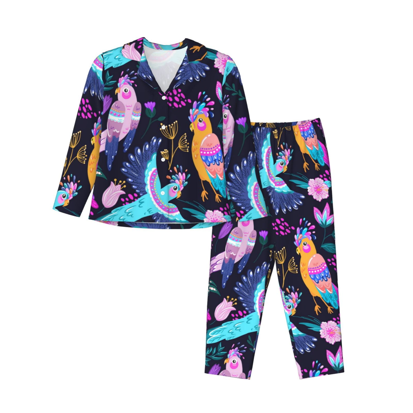 2 Piece Womens Pajama Sets - Exotic Multicolor Cockatoo Parrot Soft ...