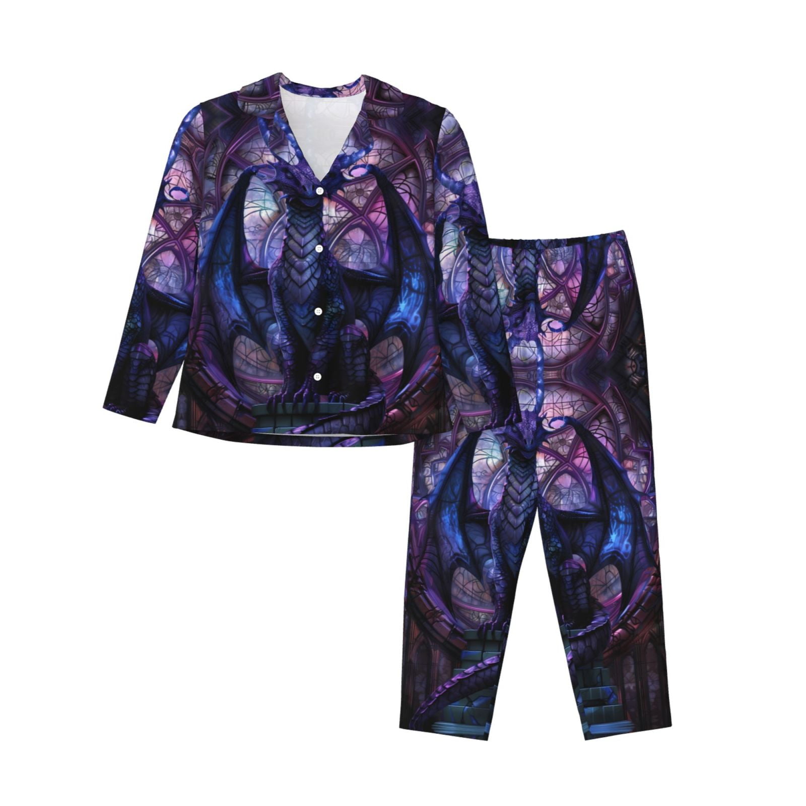 2 Piece Womens Pajama Sets - Fantasy Dragon In Cathedral Soft Sleepwear ...