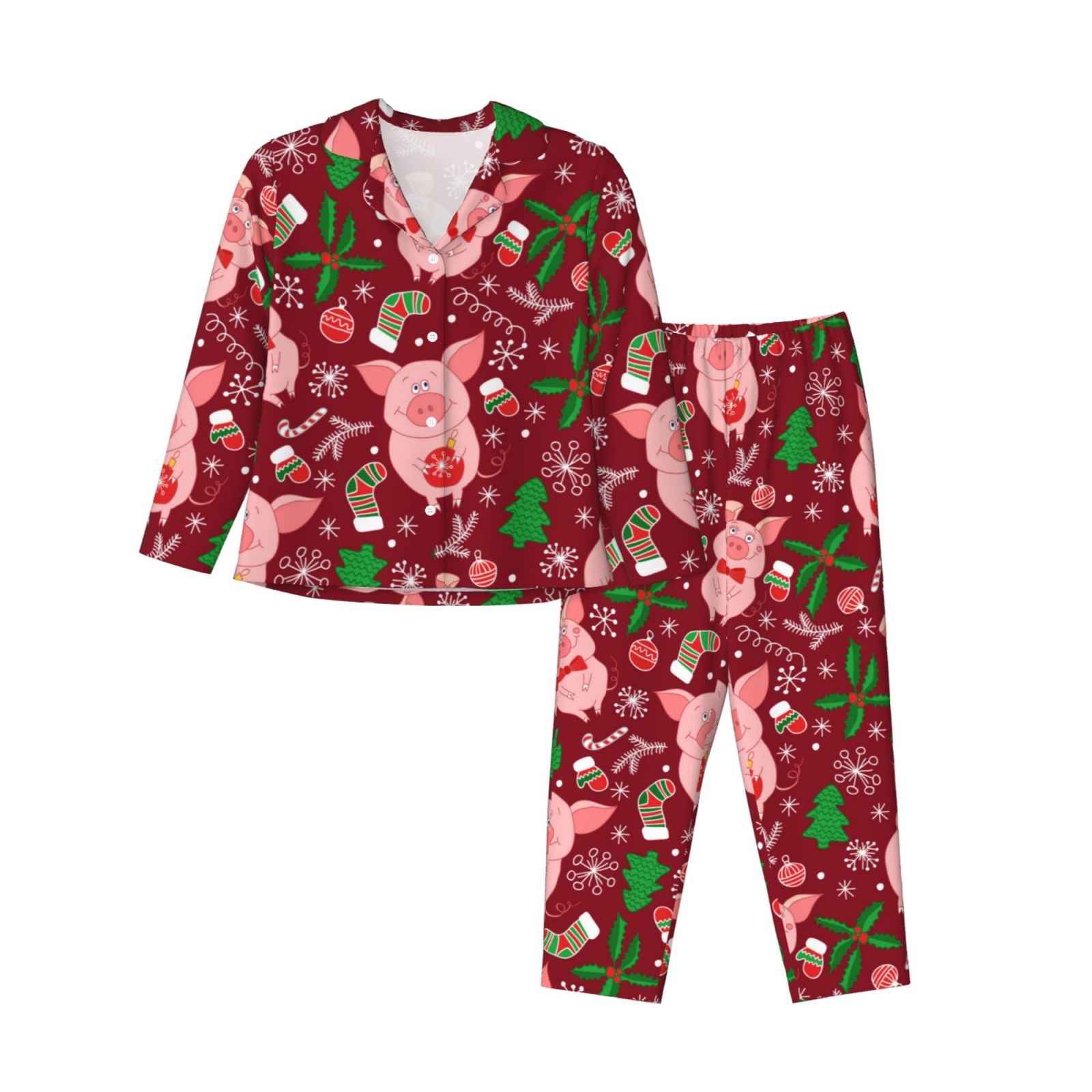 2 Piece Womens Pajama Sets - Festive Style Cute Pig Pink Soft Sleepwear ...