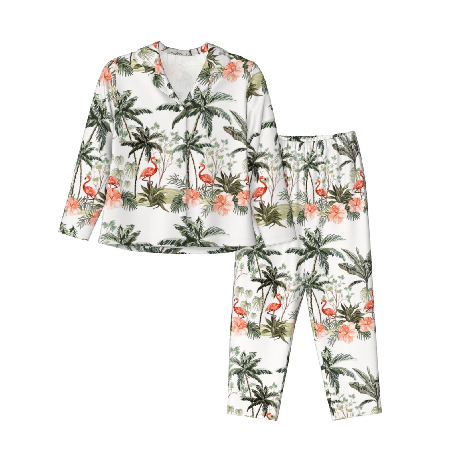 2 Piece Womens Pajama Sets - Flamingo Palm Trees Soft Sleepwear Comfy ...