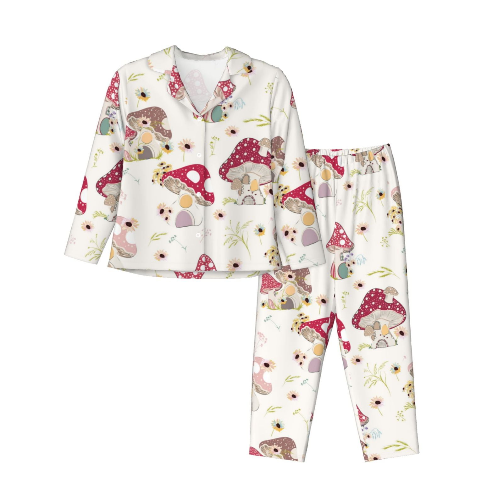 2 Piece Womens Pajama Sets - Floral Mushroom Soft Sleepwear Comfy ...