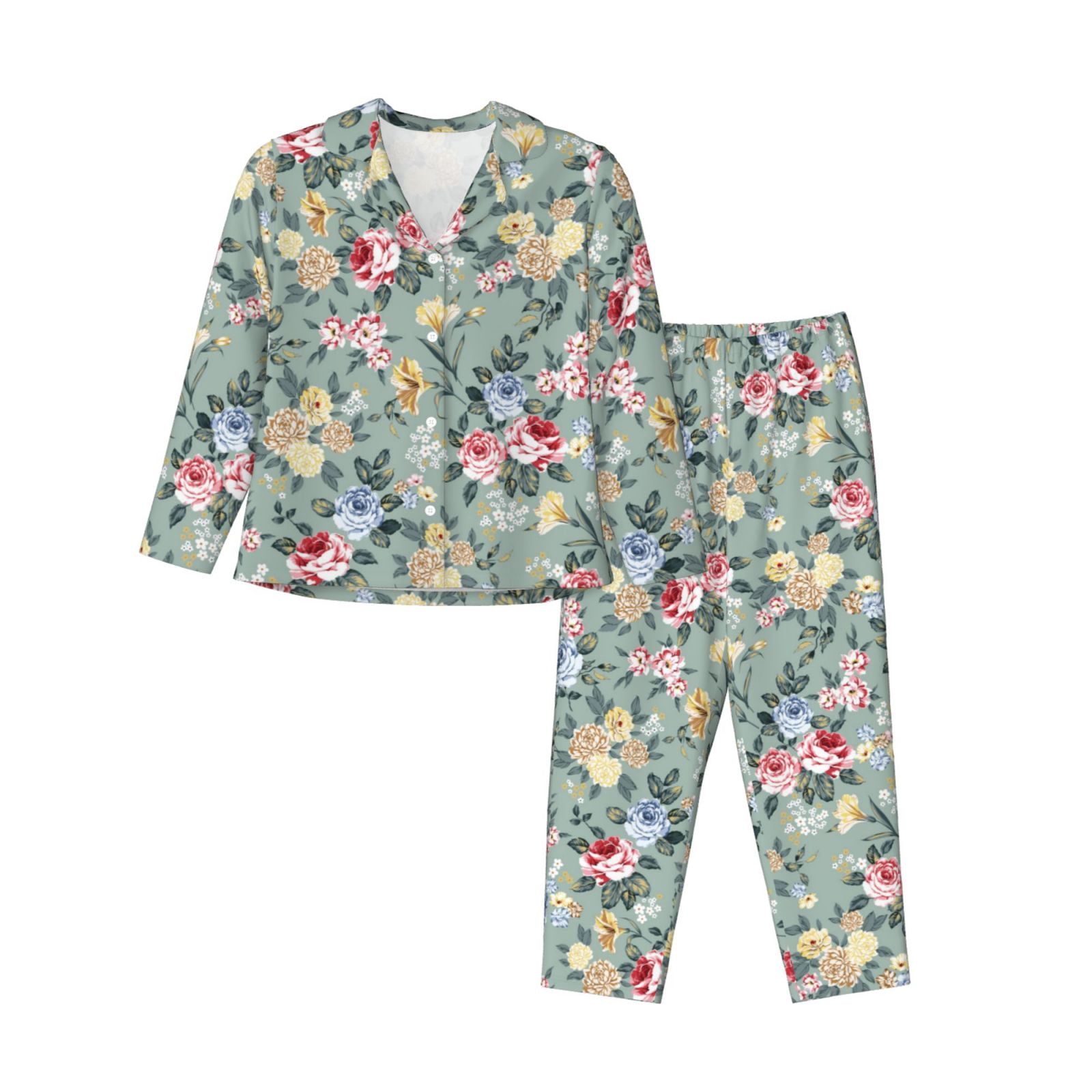 2 Piece Womens Pajama Sets - Floral Rose Flowers Soft Sleepwear Comfy ...