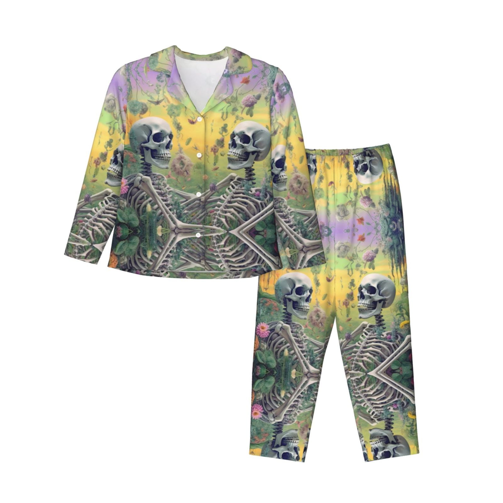 2 Piece Womens Pajama Sets - Flower Butterfly Skull Couple Soft ...