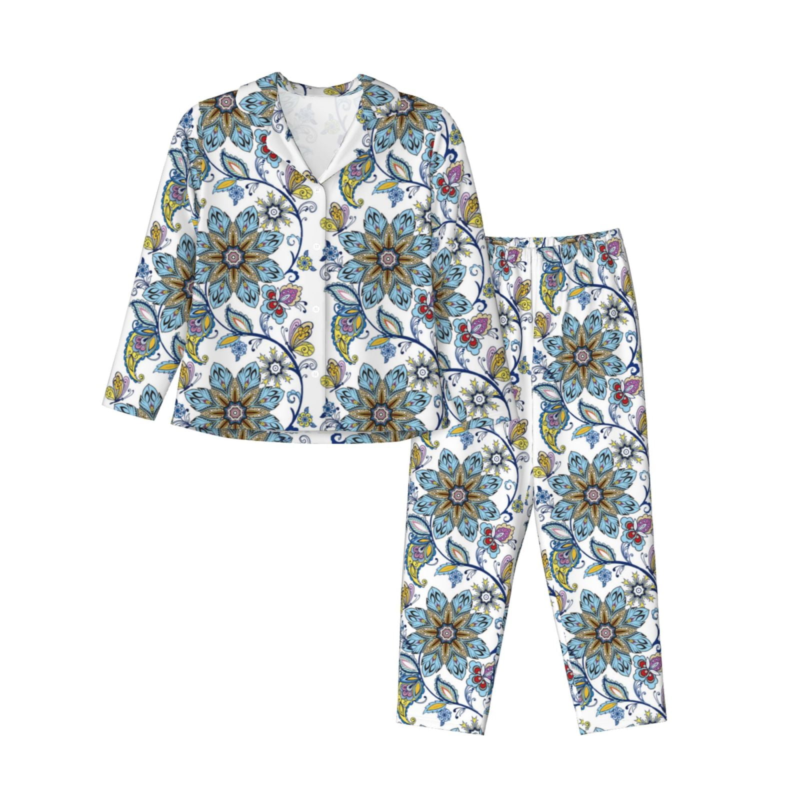 2 Piece Womens Pajama Sets - Flowers and Butterflies Soft Sleepwear ...