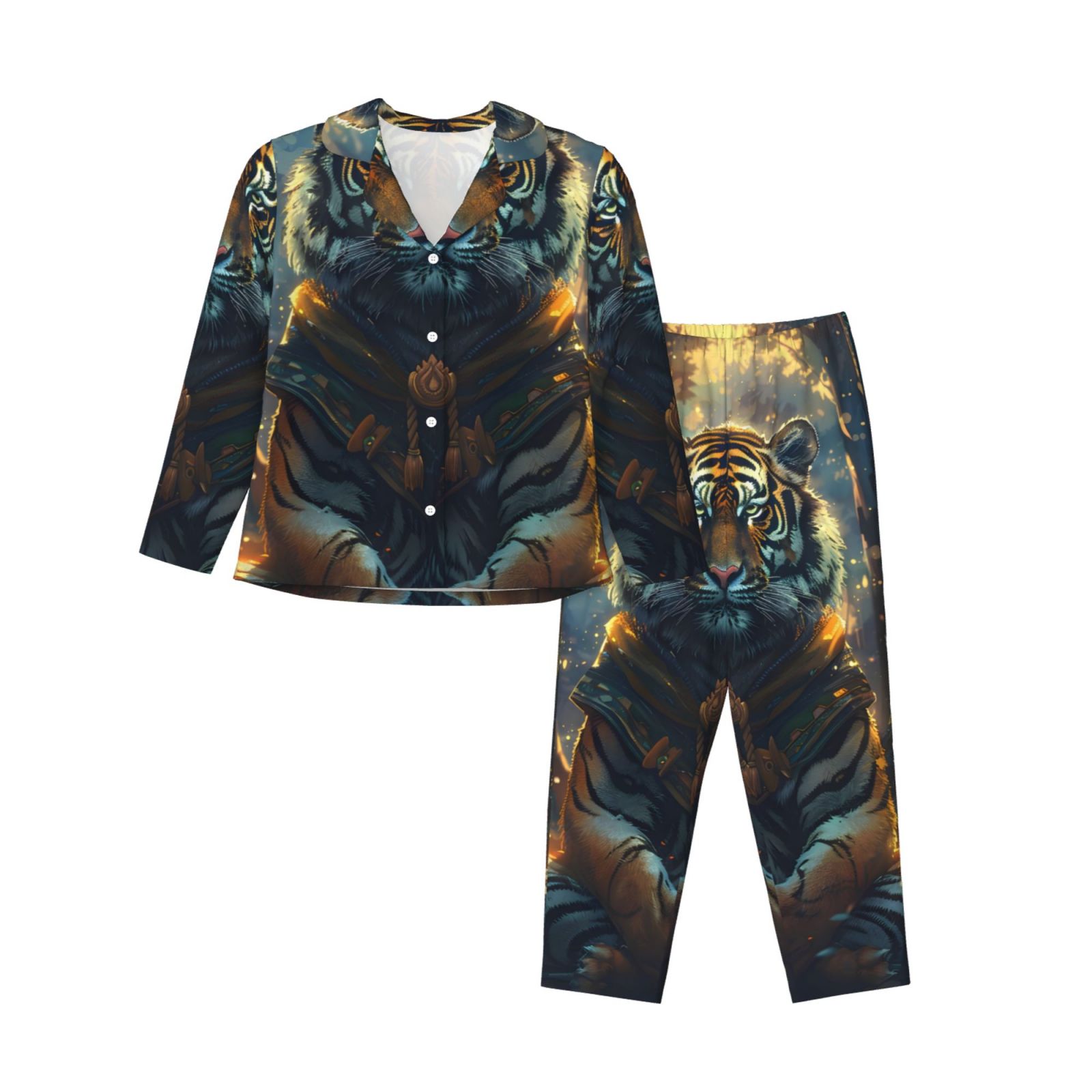 2 Piece Womens Pajama Sets - Forest Meditating Tiger Soft Sleepwear ...