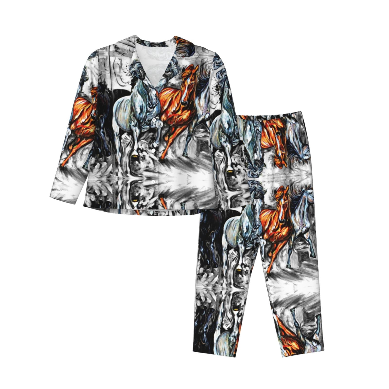 2 Piece Womens Pajama Sets - Four Running Horses Soft Sleepwear Comfy ...