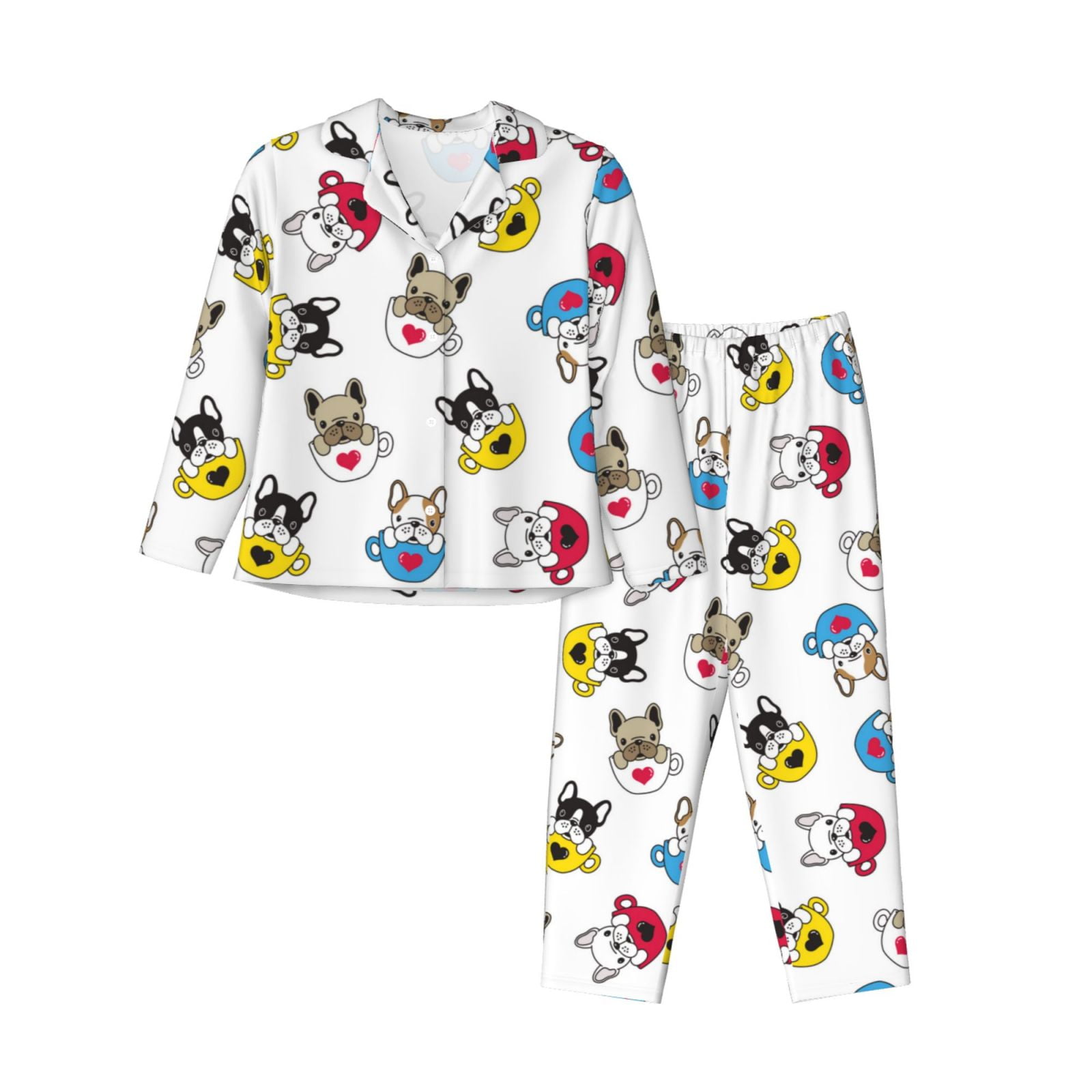 2 Piece Womens Pajama Sets - French Bulldog Coffee Cup Soft Sleepwear ...