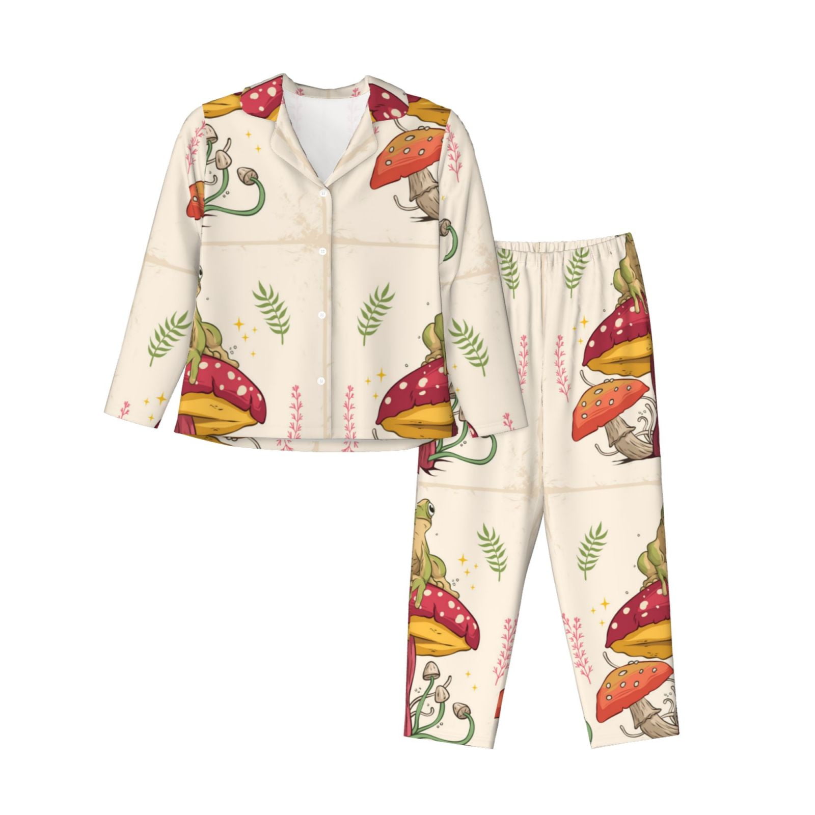 2 Piece Womens Pajama Sets - Frog Sitting On Mushroom Soft Sleepwear ...