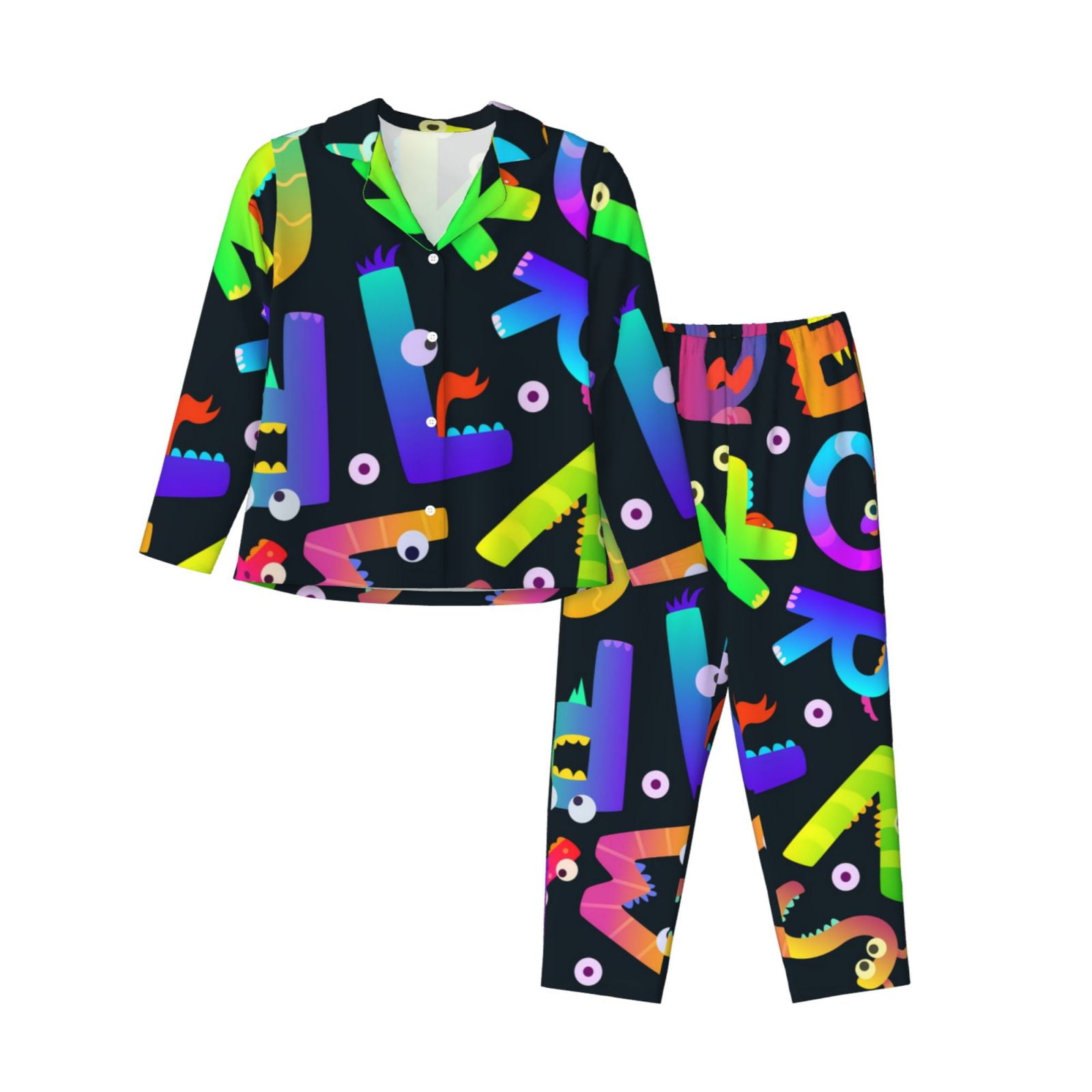 2 Piece Womens Pajama Sets - Funny Alphabet Monster Soft Sleepwear ...