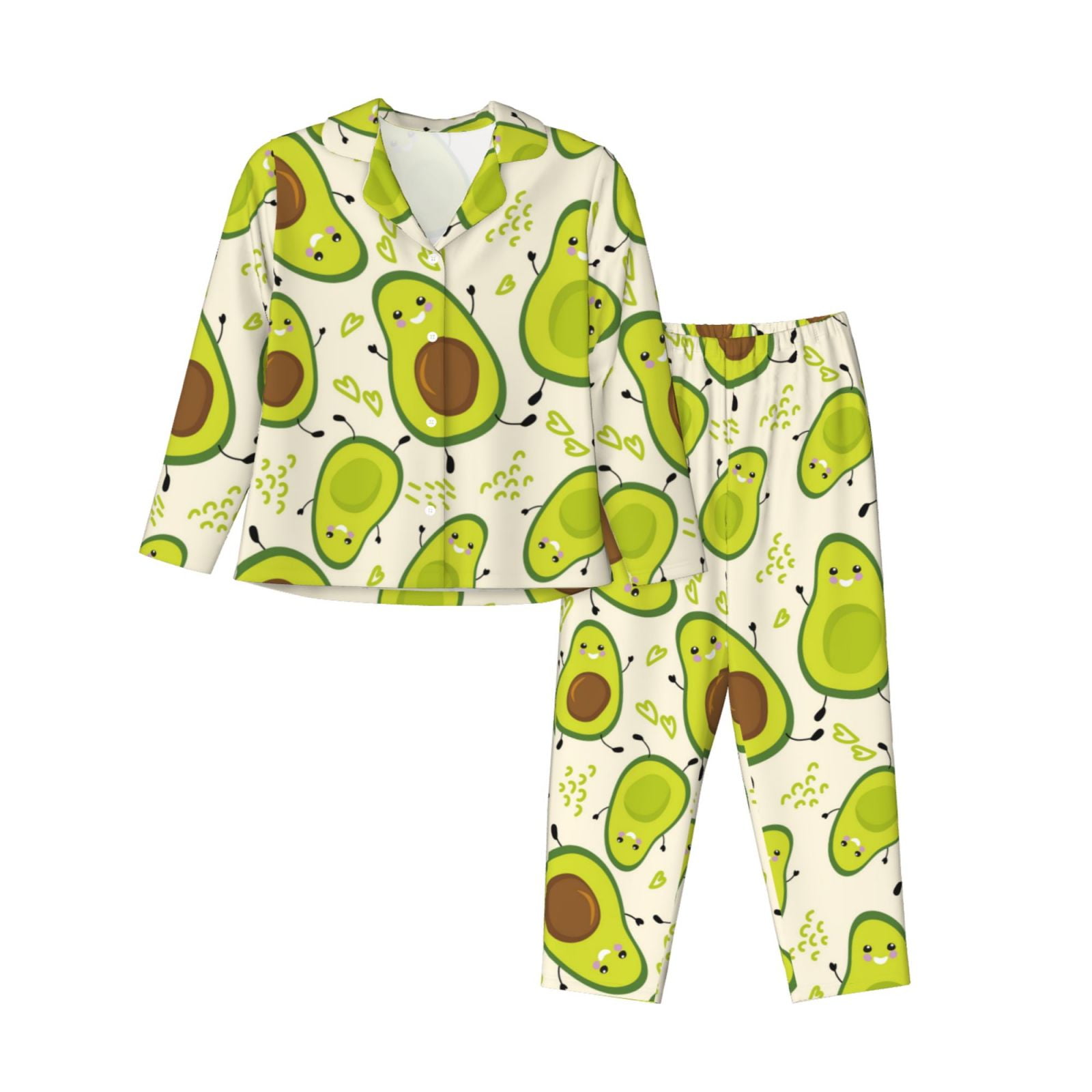 2 Piece Womens Pajama Sets - Funny Avocado Green Love Soft Sleepwear ...