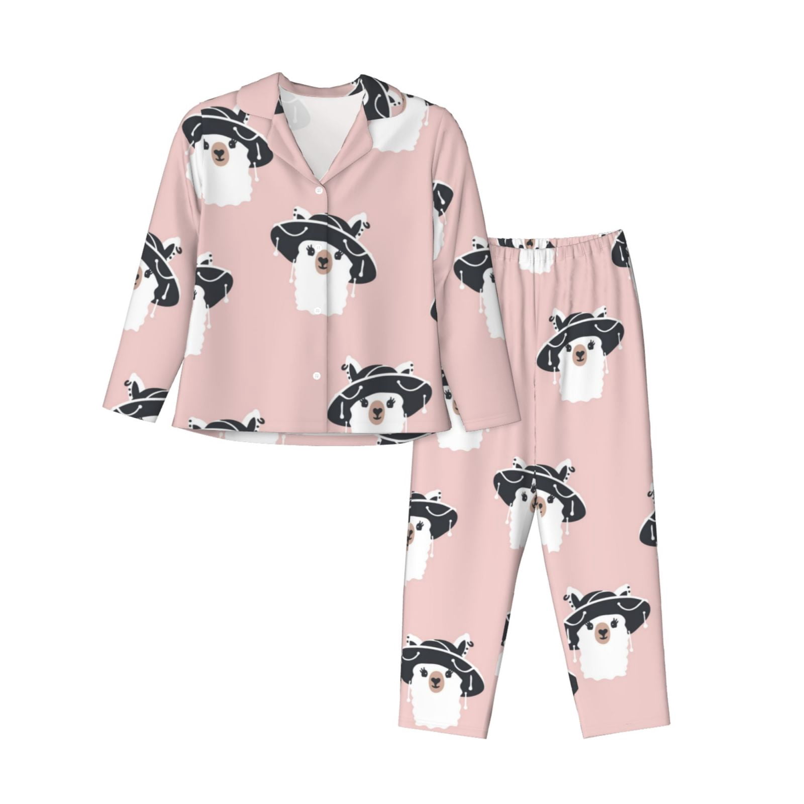 2 Piece Womens Pajama Sets - Funny cute lami llama hat Soft Sleepwear ...