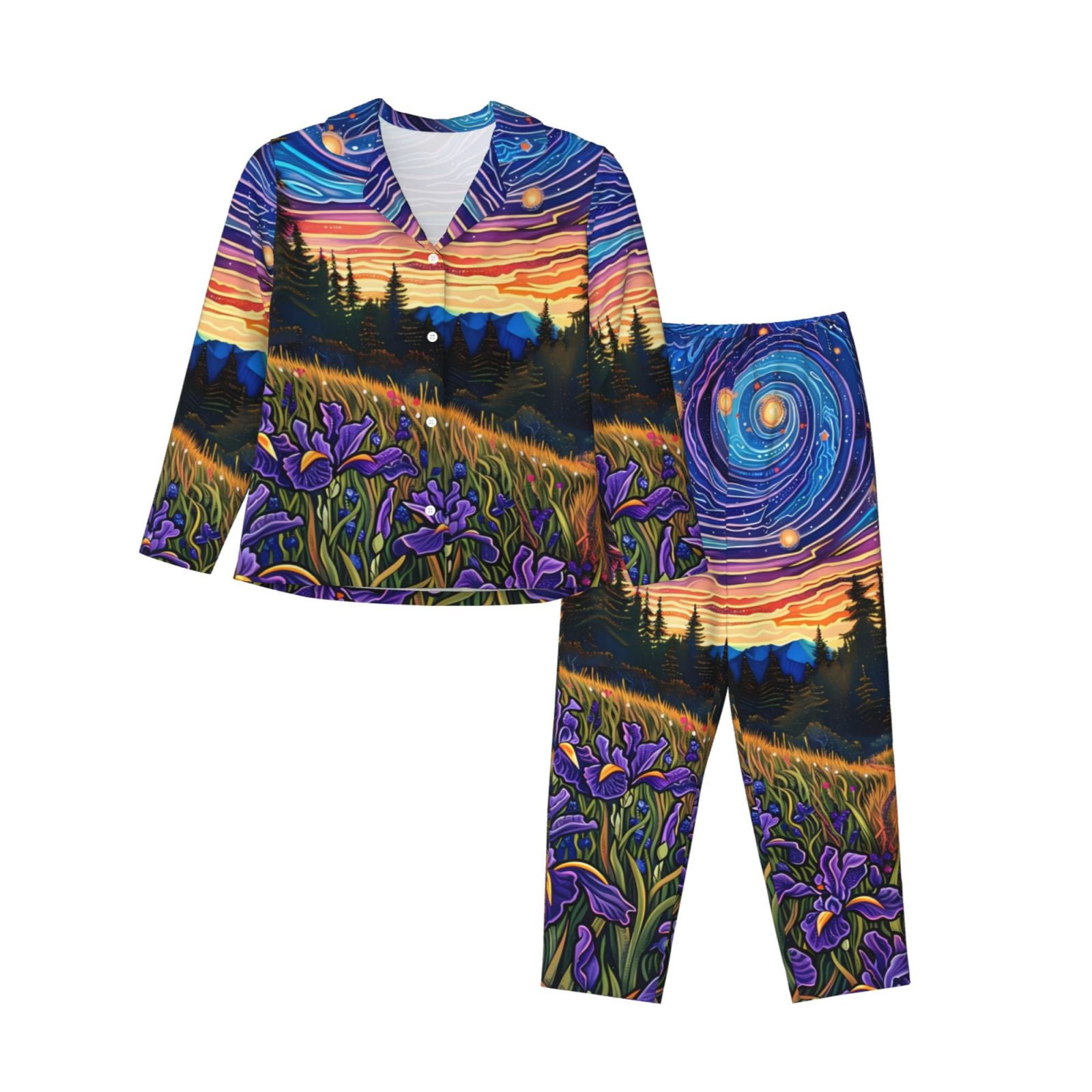 2 Piece Womens Pajama Sets - Galactic Night Over Meadow Soft Sleepwear ...