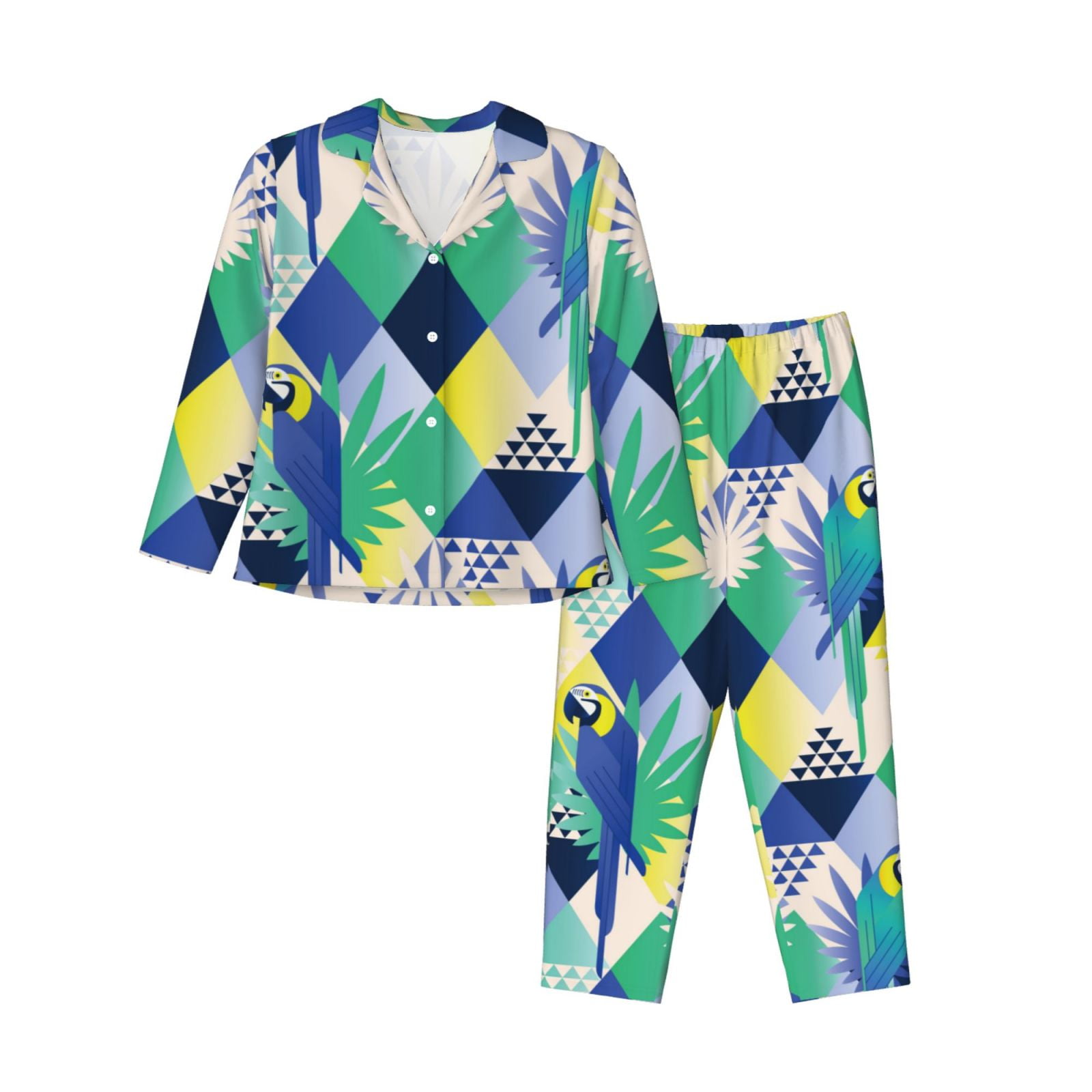2 Piece Womens Pajama Sets - Geometric Cute Parrot Soft Sleepwear Comfy ...