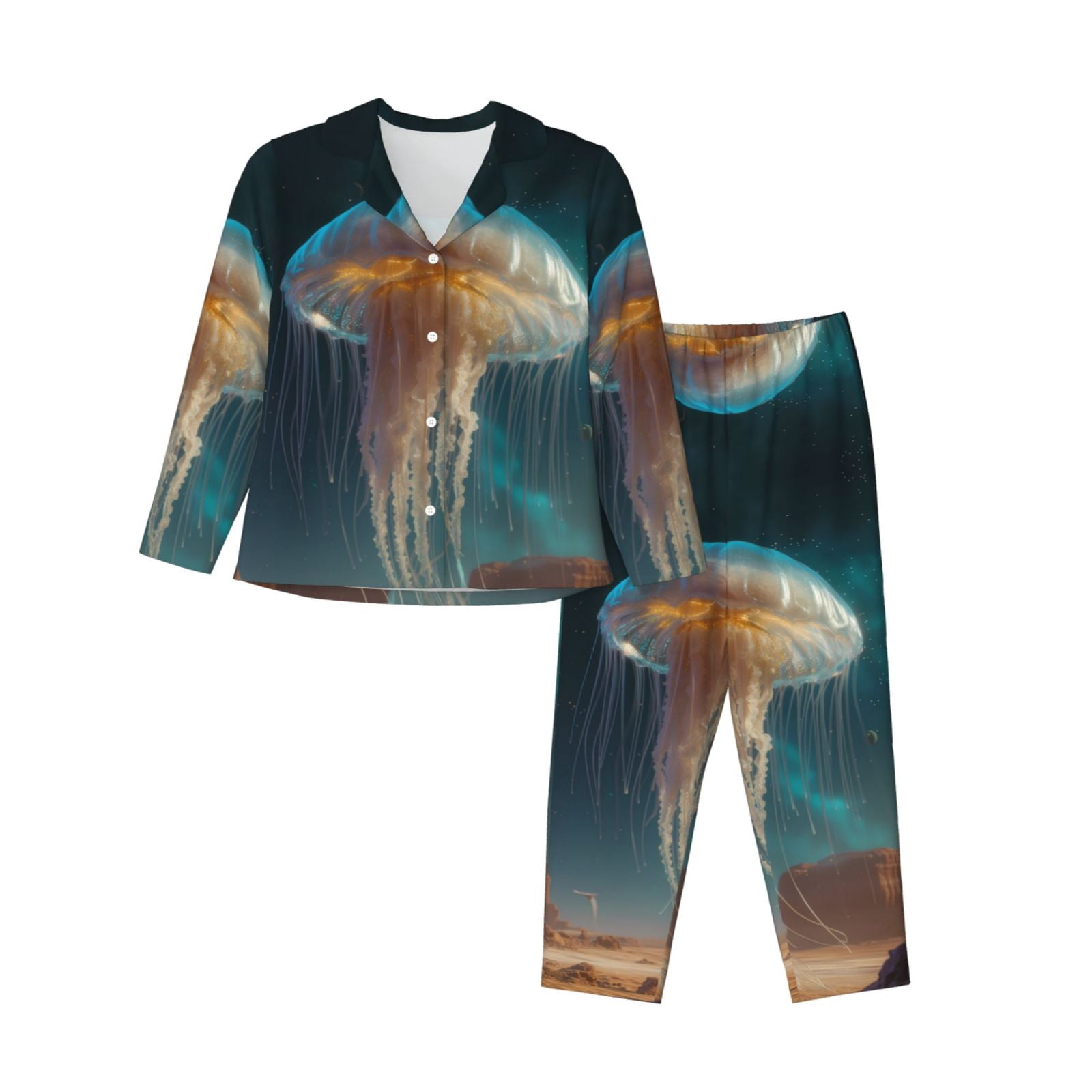 2 Piece Womens Pajama Sets - Giant Jellyfish In Desert Soft Sleepwear ...