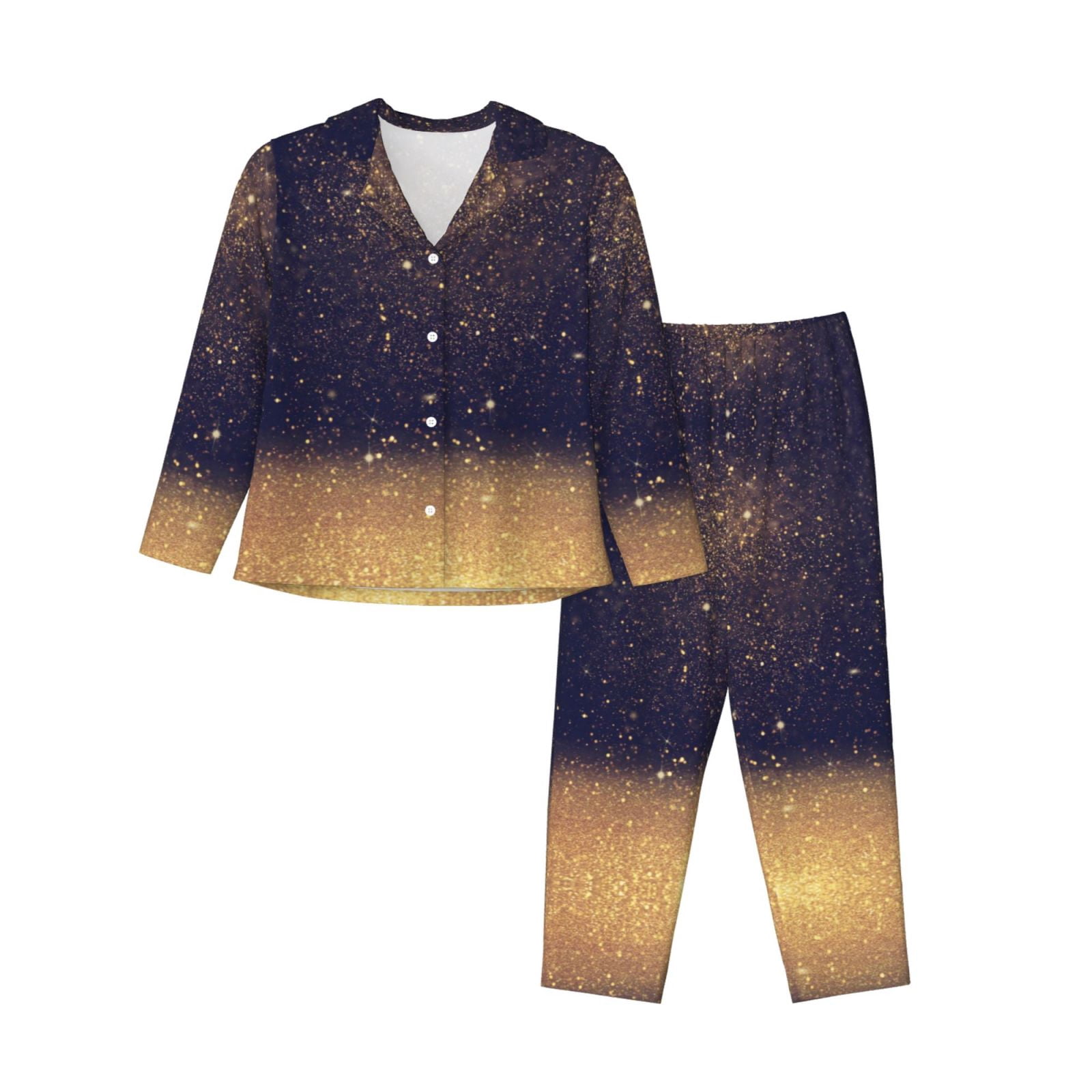 2 Piece Womens Pajama Sets - Gold Black Glitter Soft Sleepwear Comfy ...