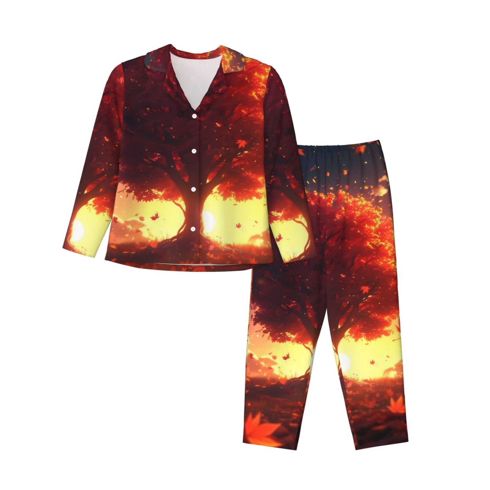 2 Piece Womens Pajama Sets - Golden Maple Sunset Tree Soft Sleepwear ...