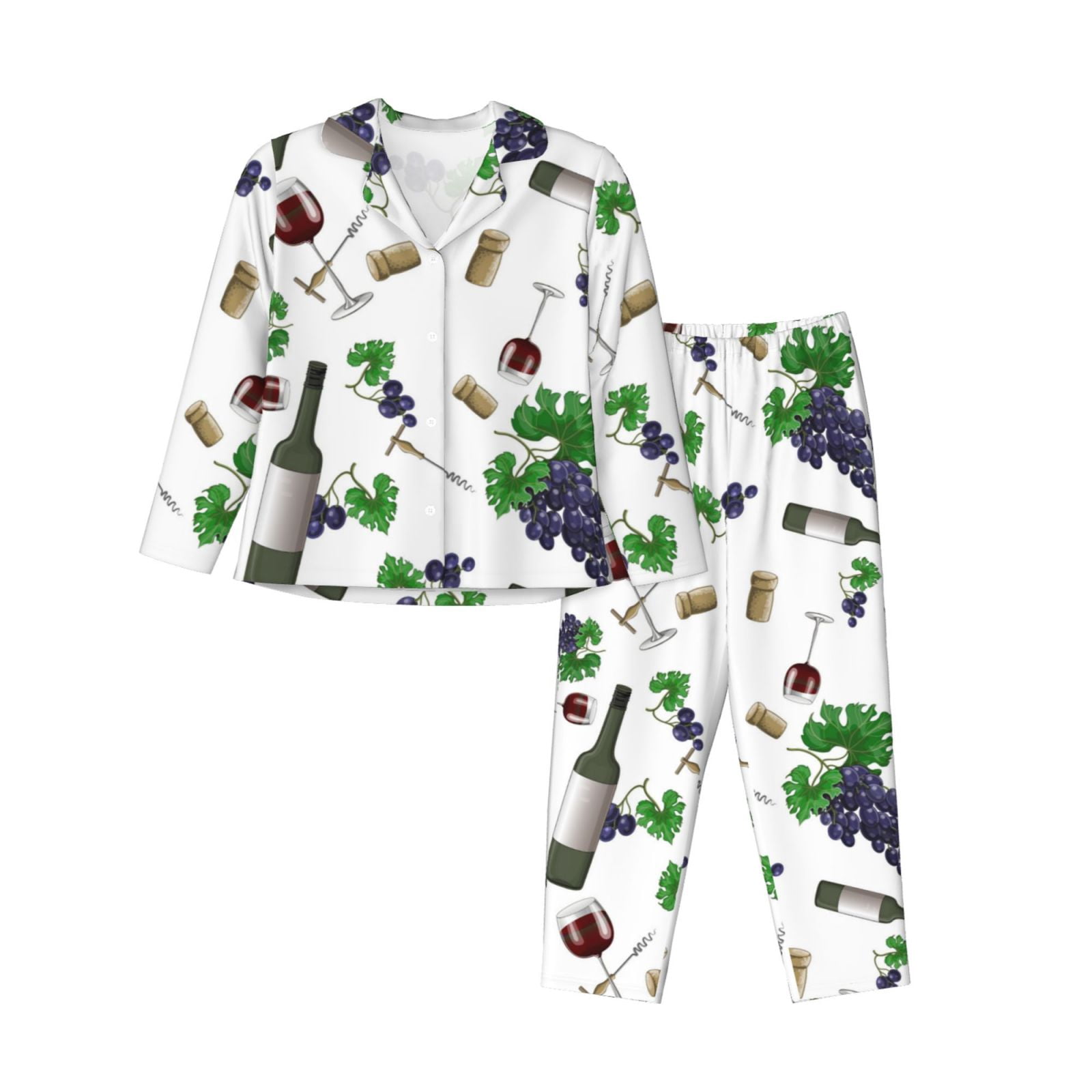 2 Piece Womens Pajama Sets - Grape wine bottle Soft Sleepwear Comfy ...
