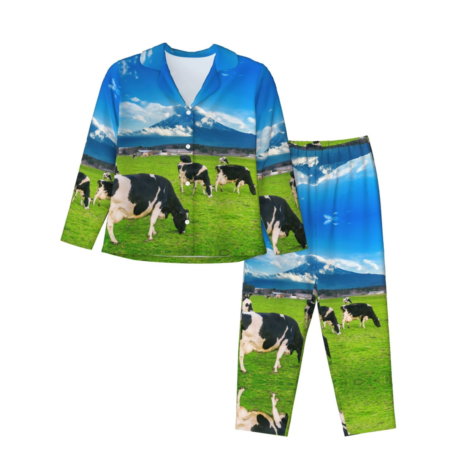 2 Piece Womens Pajama Sets - Grazing Cows Mountain View Soft Sleepwear ...