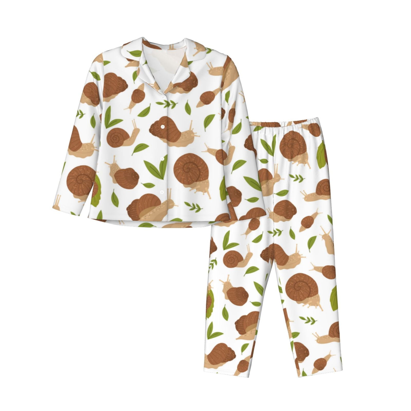 2 Piece Womens Pajama Sets - Green Leaf Brown Snails Soft Sleepwear Comfy Pajamas Ladies Pj ...