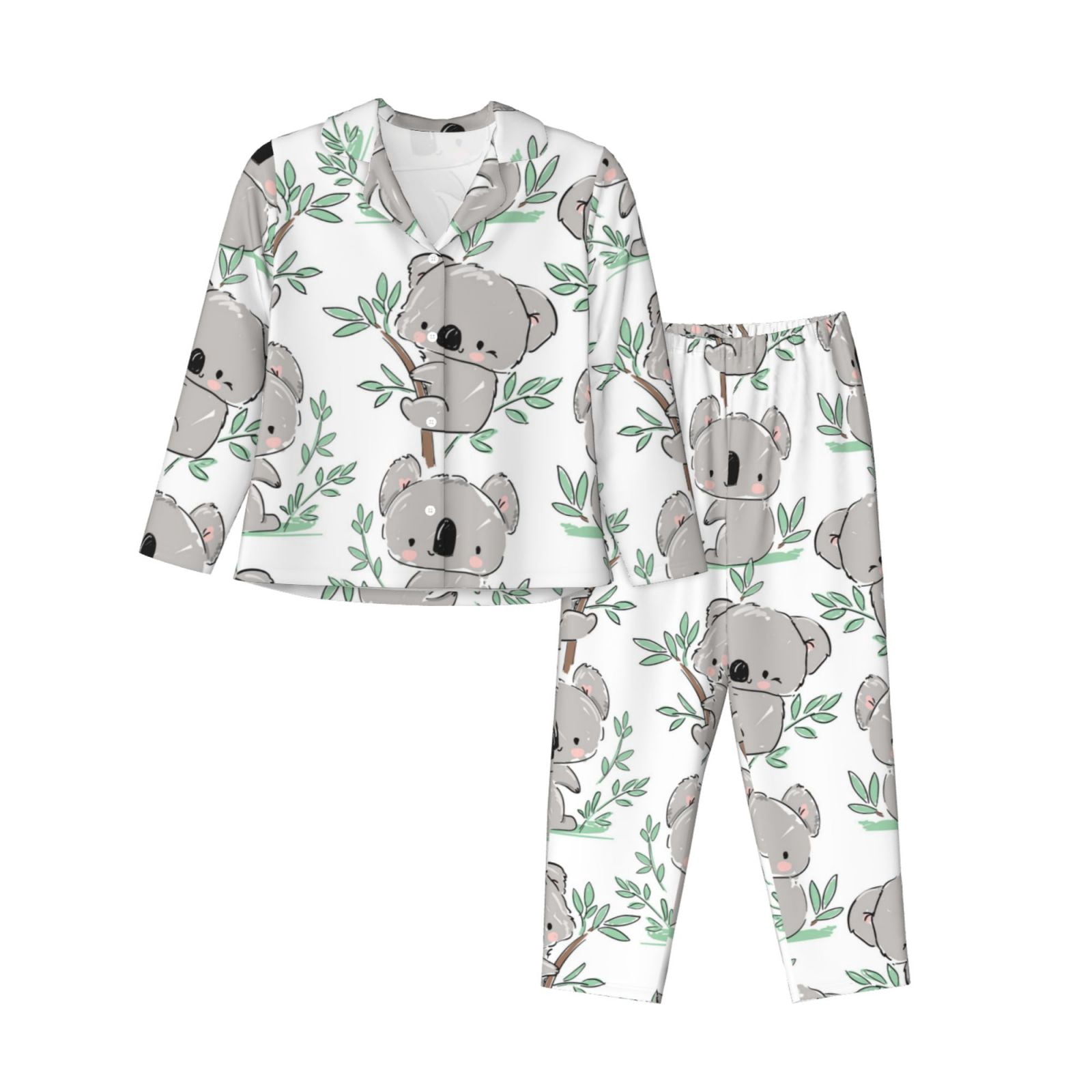 2 Piece Womens Pajama Sets - Green Leaf Grey Koala Soft Sleepwear Comfy ...