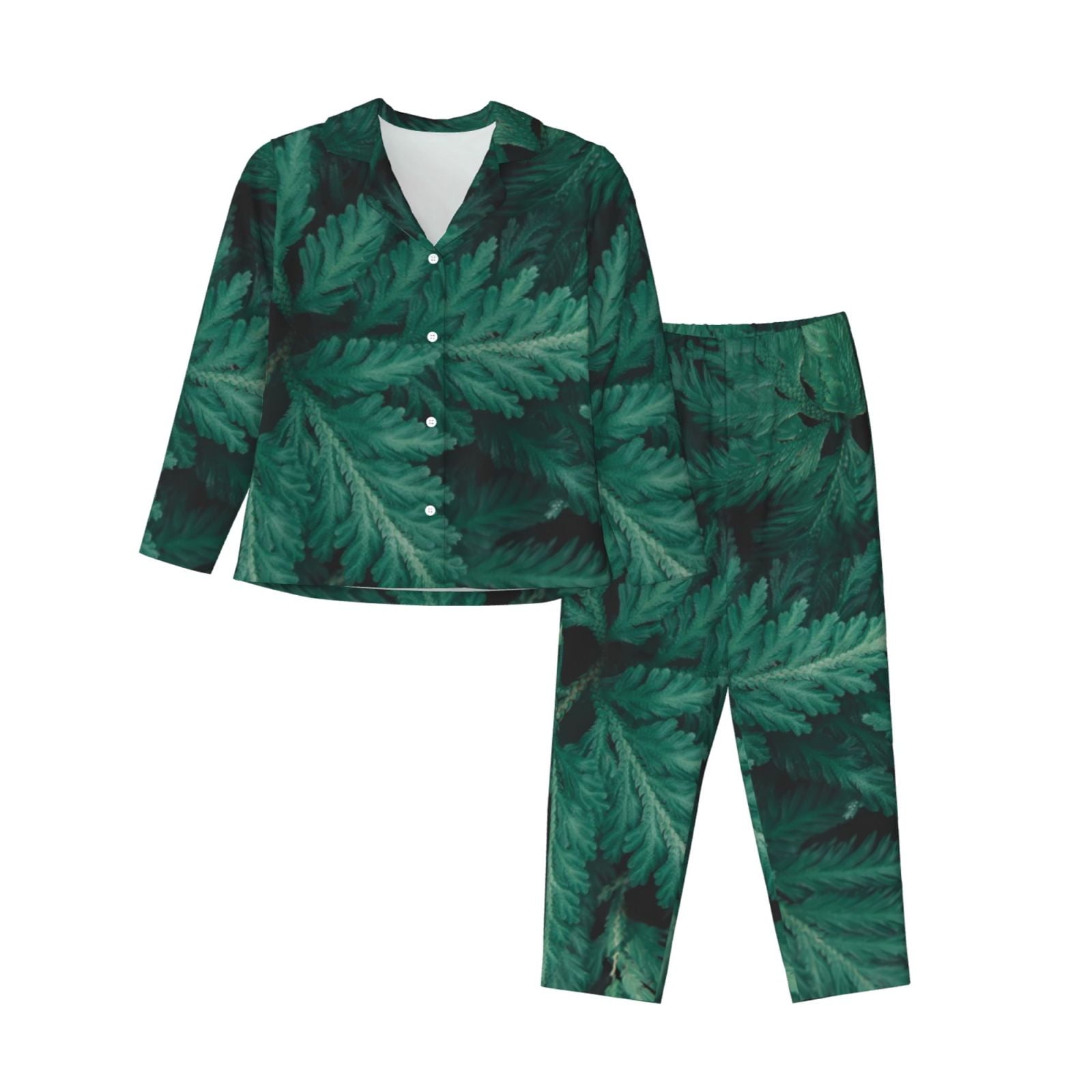 2 Piece Womens Pajama Sets - Green Leave Fern Soft Sleepwear Comfy ...