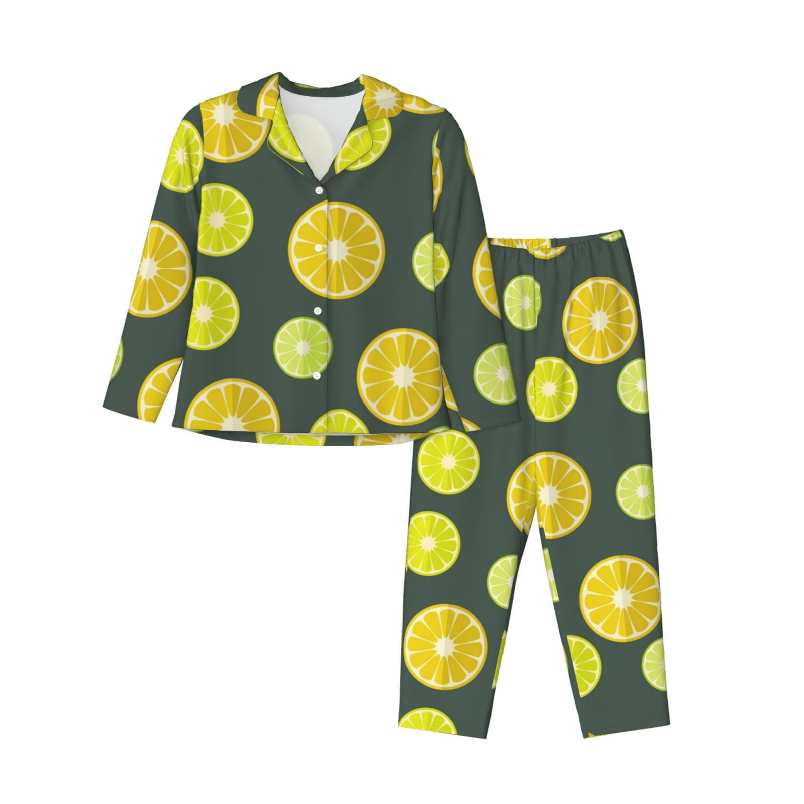 2 Piece Womens Pajama Sets - Green Yellow Lemon Soft Sleepwear Comfy ...