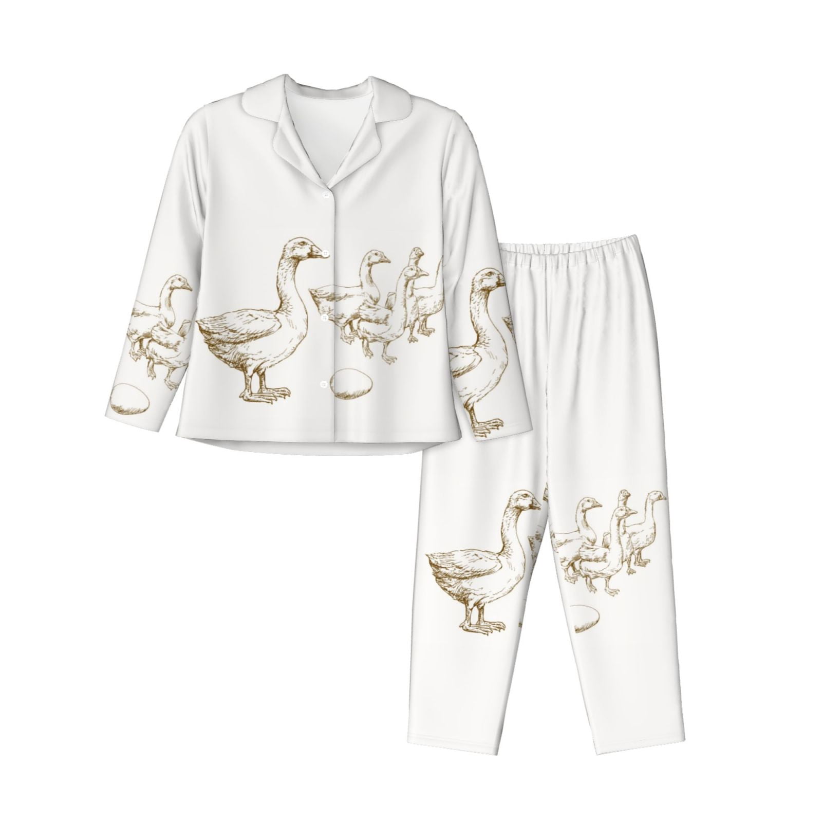 2 Piece Womens Pajama Sets - Hand Drawn Goose Soft Sleepwear Comfy ...
