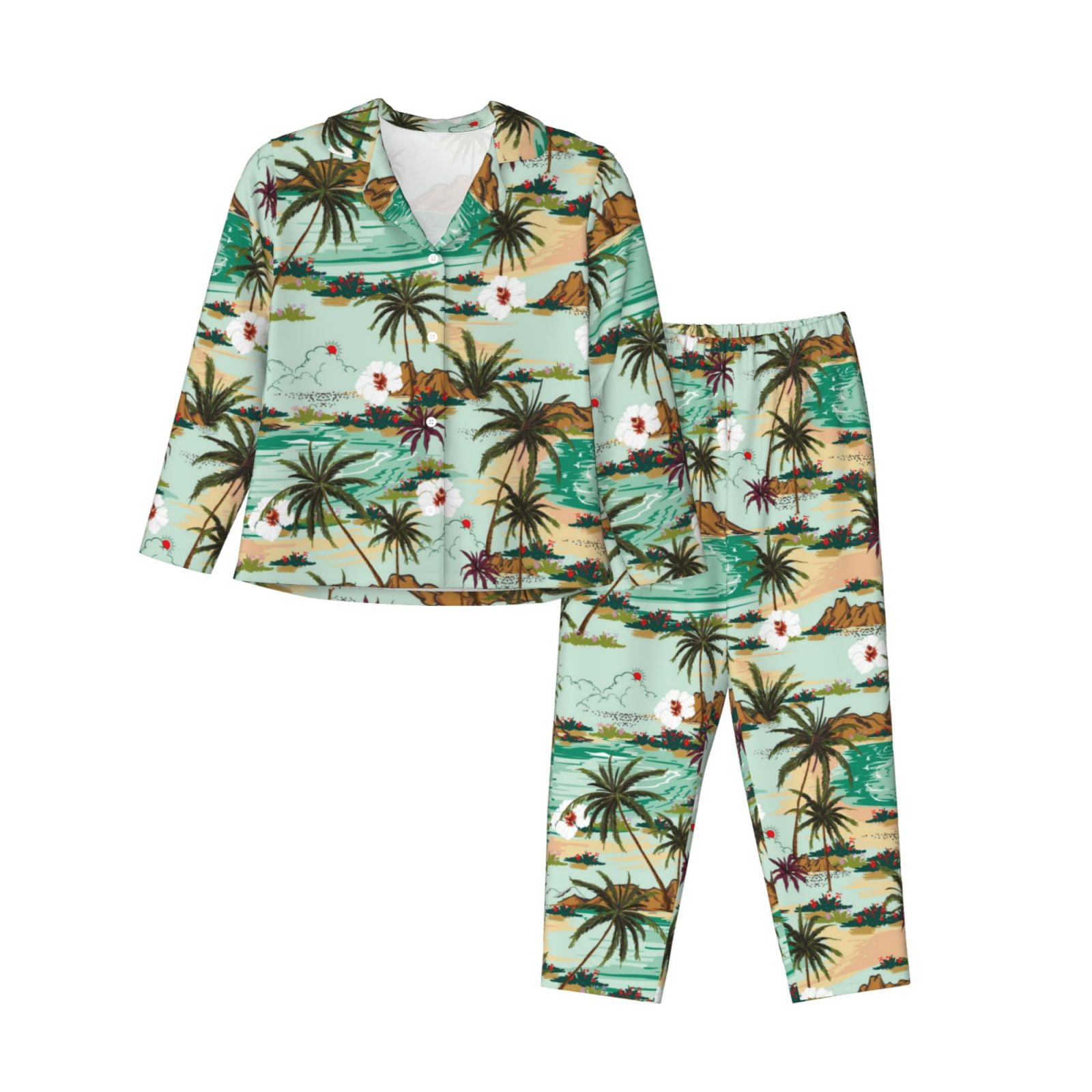 2 Piece Womens Pajama Sets - Hawaiian Style Flowers Soft Sleepwear ...