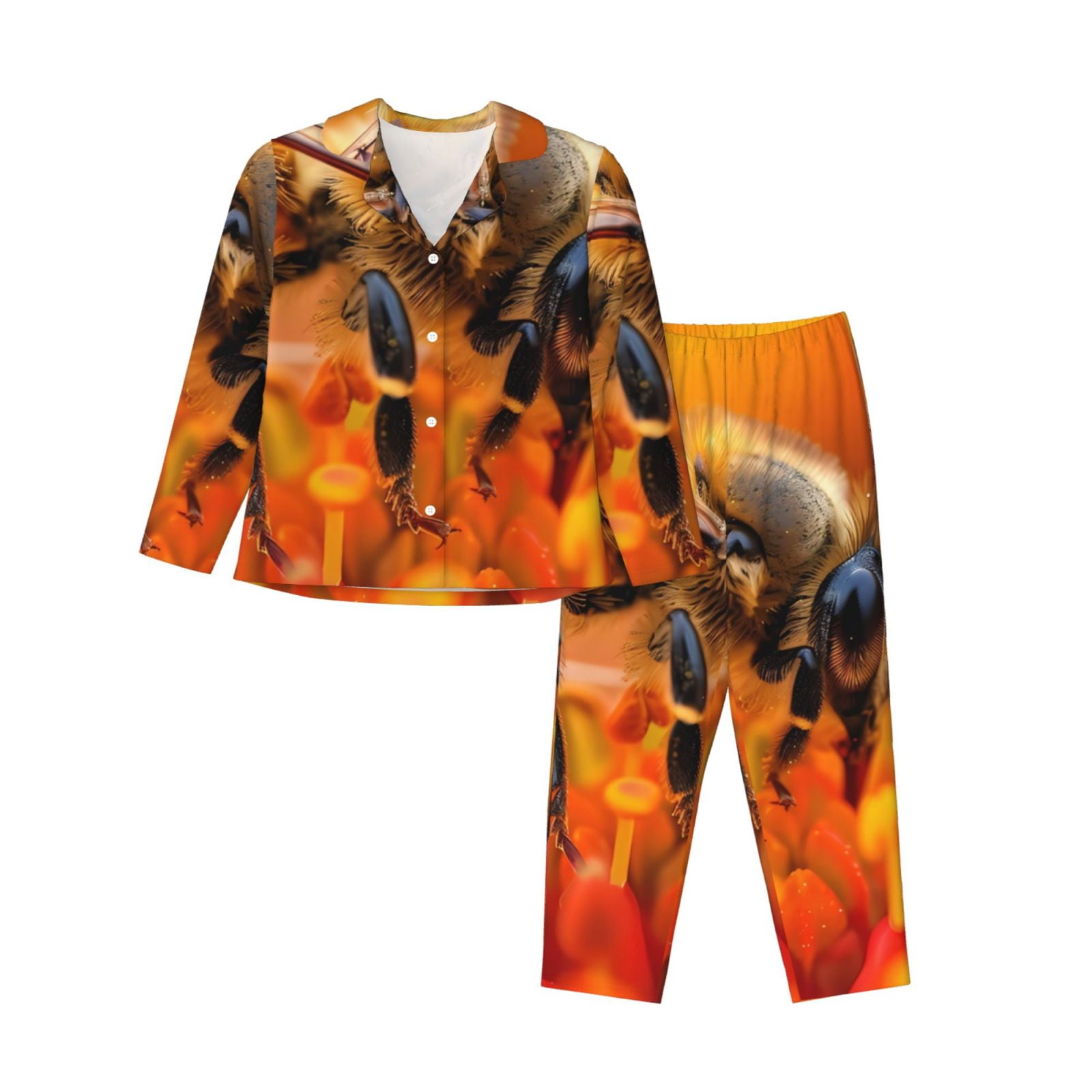 2 Piece Womens Pajama Sets - Honeybee On Vibrant Flower Soft Sleepwear ...