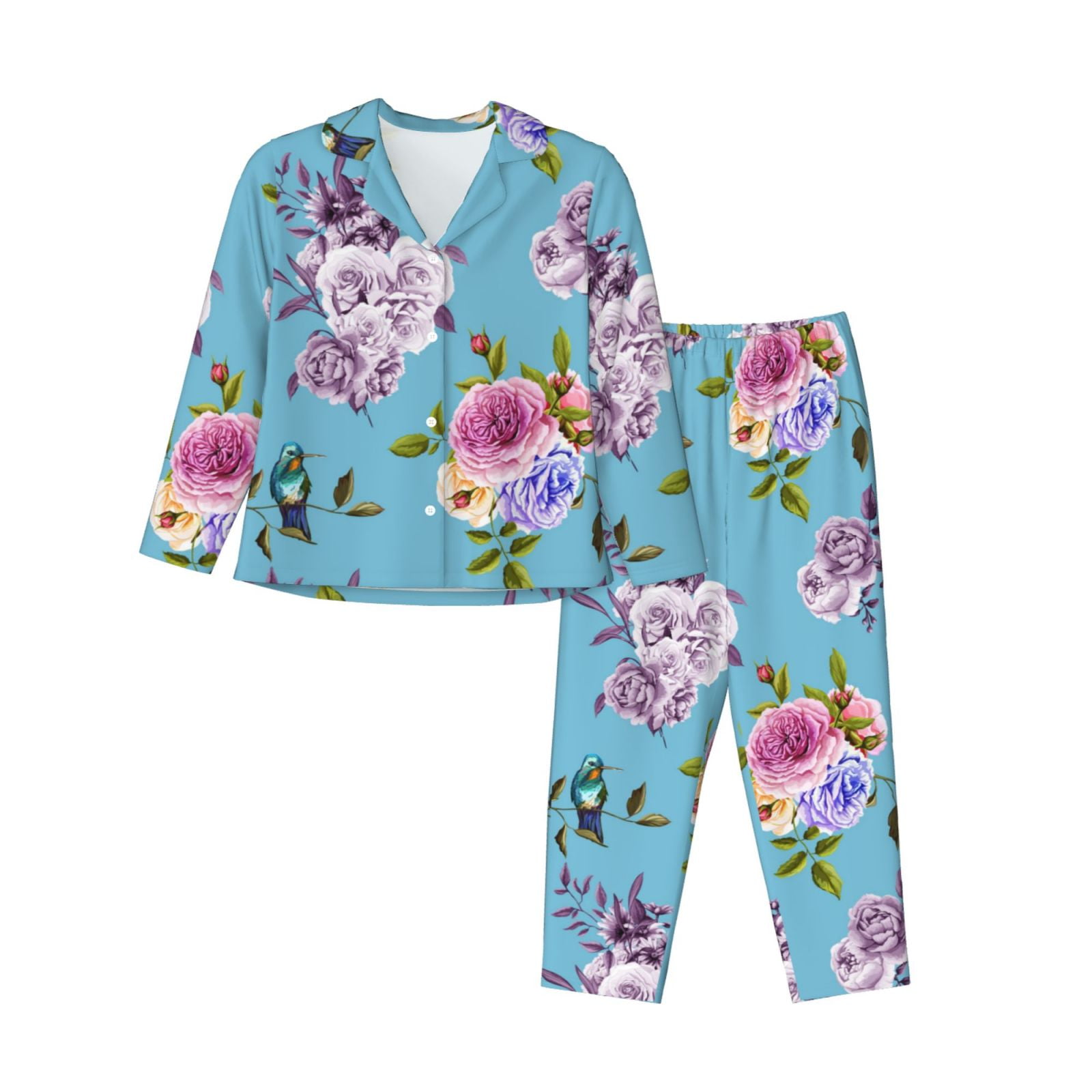2 Piece Womens Pajama Sets - Hummingbird Carnation Soft Sleepwear Comfy ...