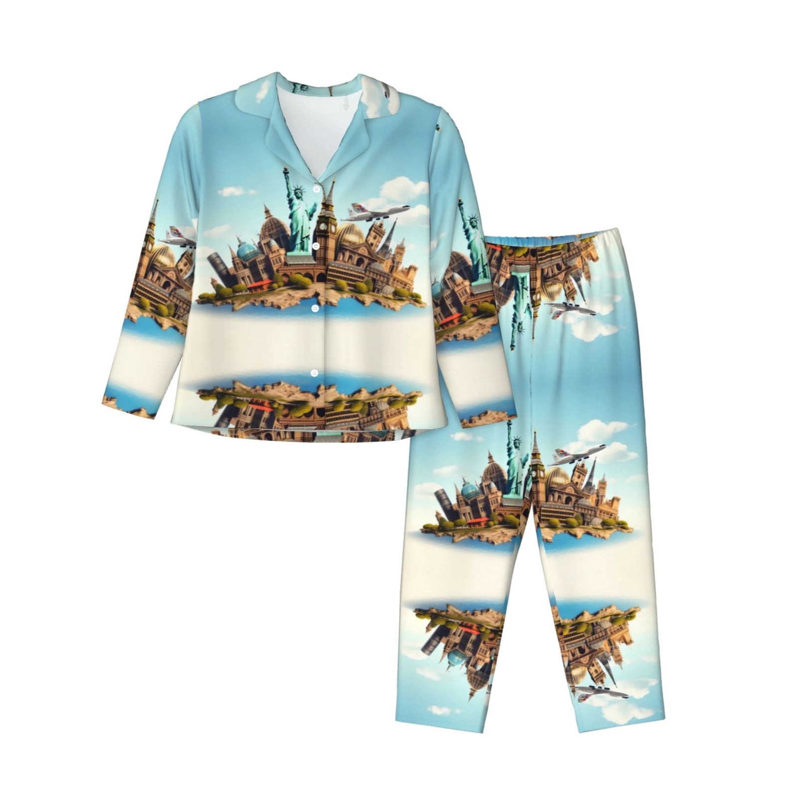 2 Piece Womens Pajama Sets - Iconic Global Landmarks Soft Sleepwear ...