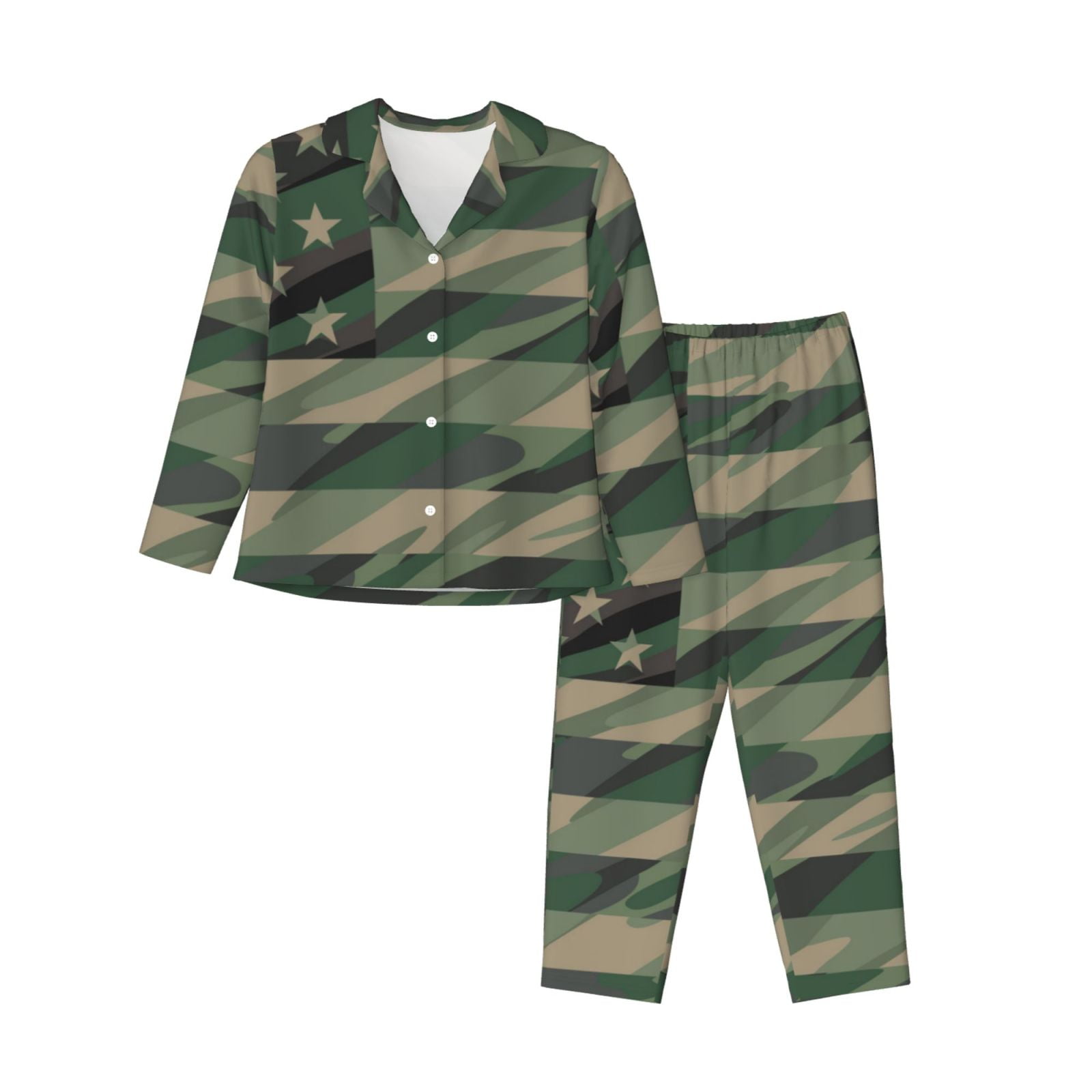 2 Piece Womens Pajama Sets - Jungle Green Camo USA Flag Soft Sleepwear ...