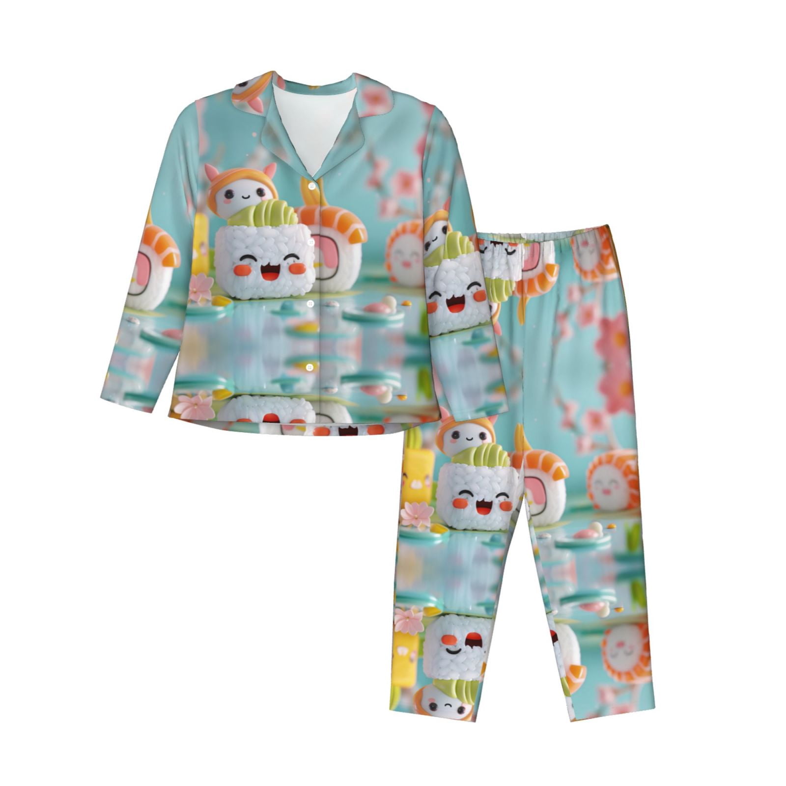 2 Piece Womens Pajama Sets - Kawaii Sushi Characters Delight Soft ...