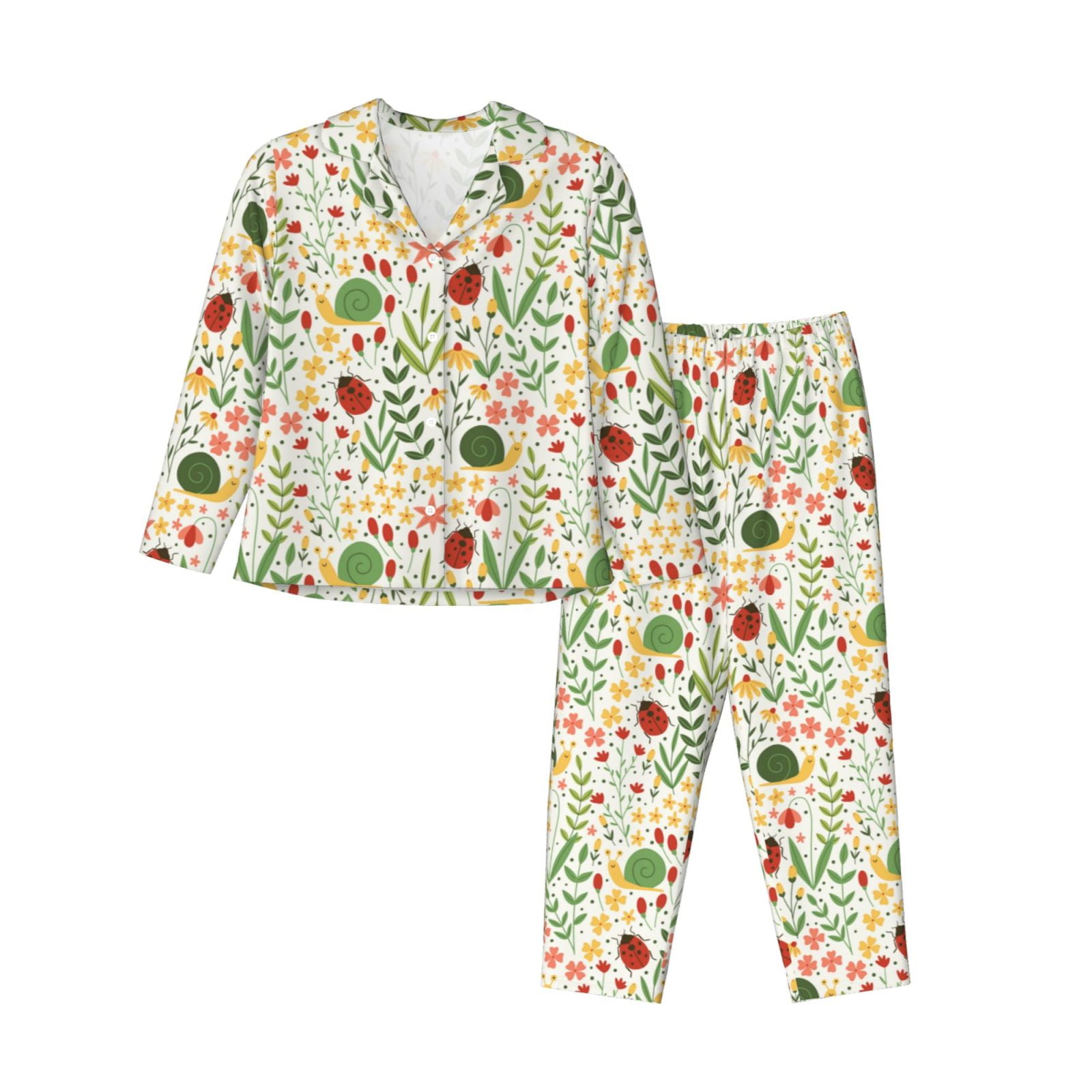 2 Piece Womens Pajama Sets - Ladybug And Wild Flowers Soft Sleepwear ...
