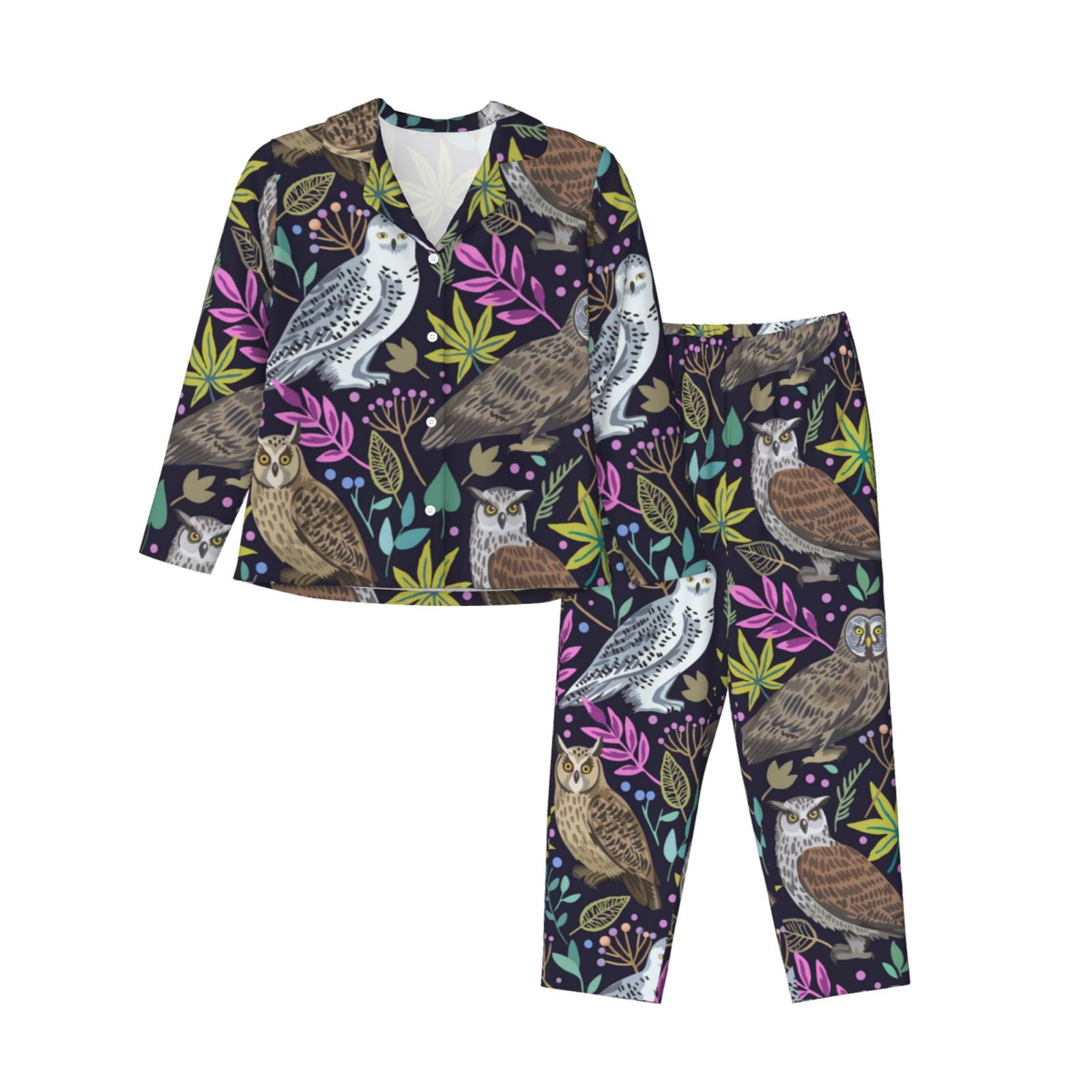 2 Piece Womens Pajama Sets - Leaves and Owls Soft Sleepwear Comfy ...