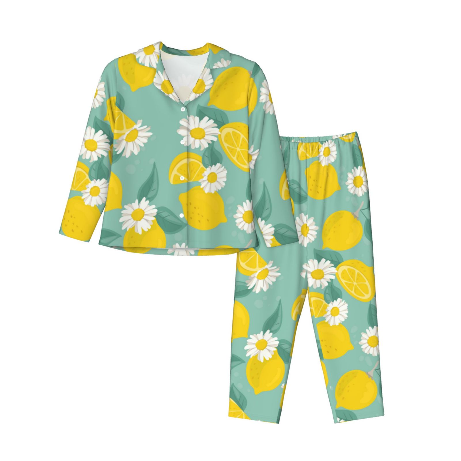 2 Piece Womens Pajama Sets - Lemons Chamomile Flowers Soft Sleepwear ...