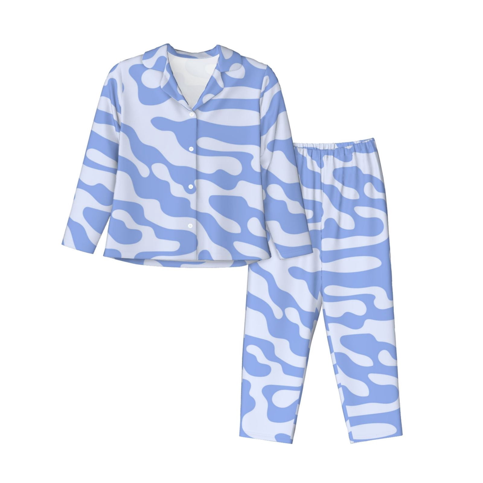 2 Piece Womens Pajama Sets - Light Blue Camouflage Soft Sleepwear Comfy ...