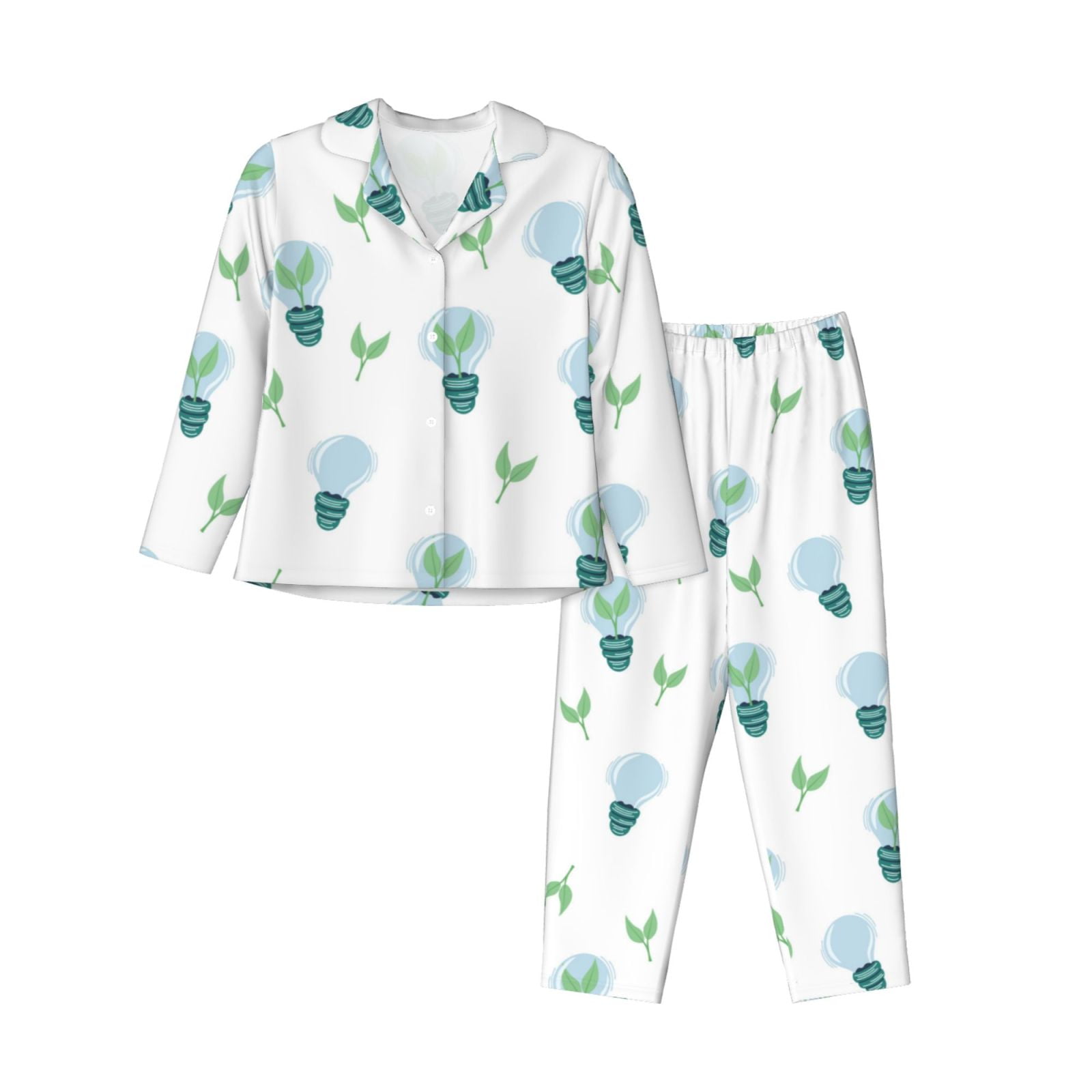 2 Piece Womens Pajama Sets - Light Bulb Pattern leaf Soft Sleepwear ...