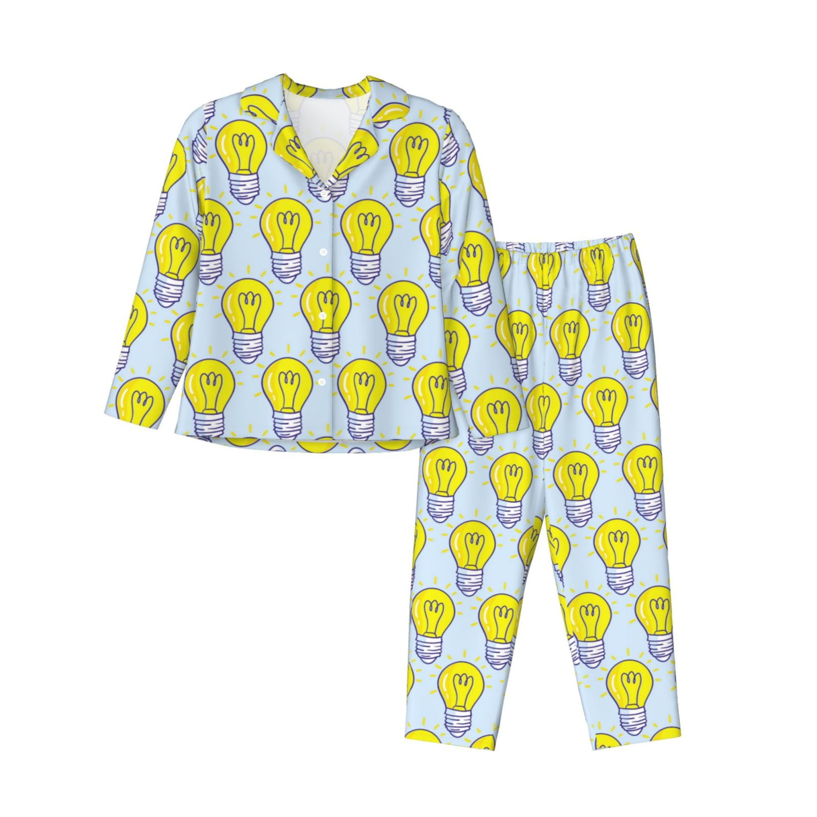 2 Piece Womens Pajama Sets - Light Bulb Pattern yellow Soft Sleepwear ...