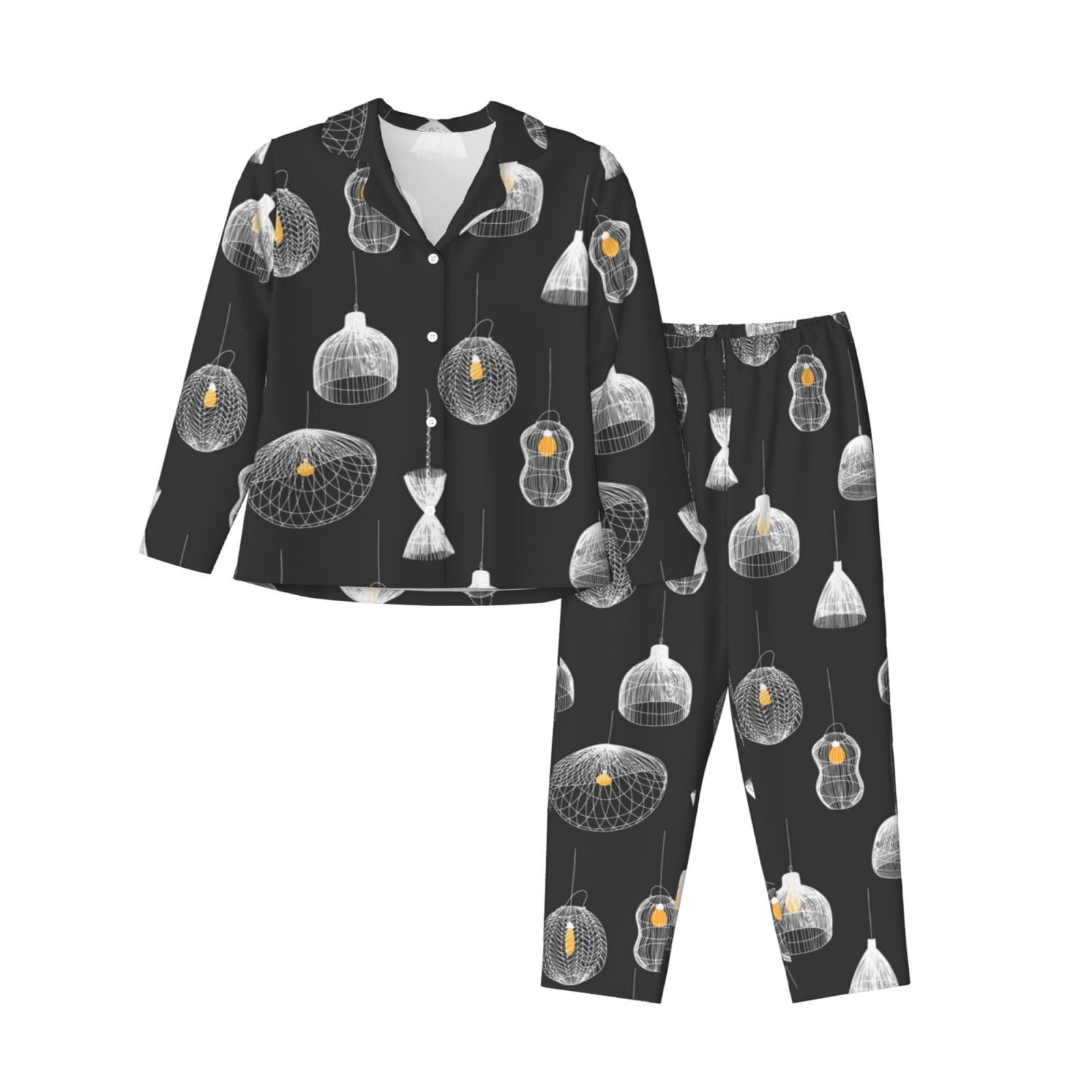 2 Piece Womens Pajama Sets - Light Bulb Print grey Soft Sleepwear Comfy ...