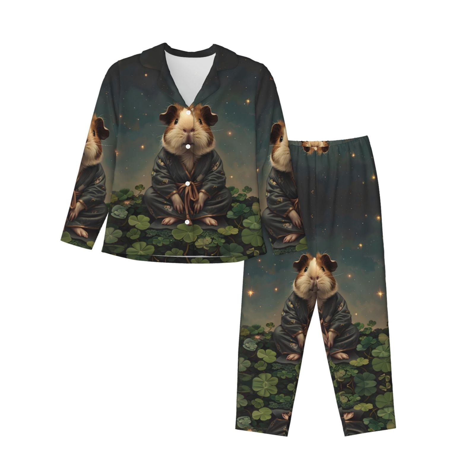 2 Piece Womens Pajama Sets - Lotus Leaf Starry Sky Guinea Pig Soft ...