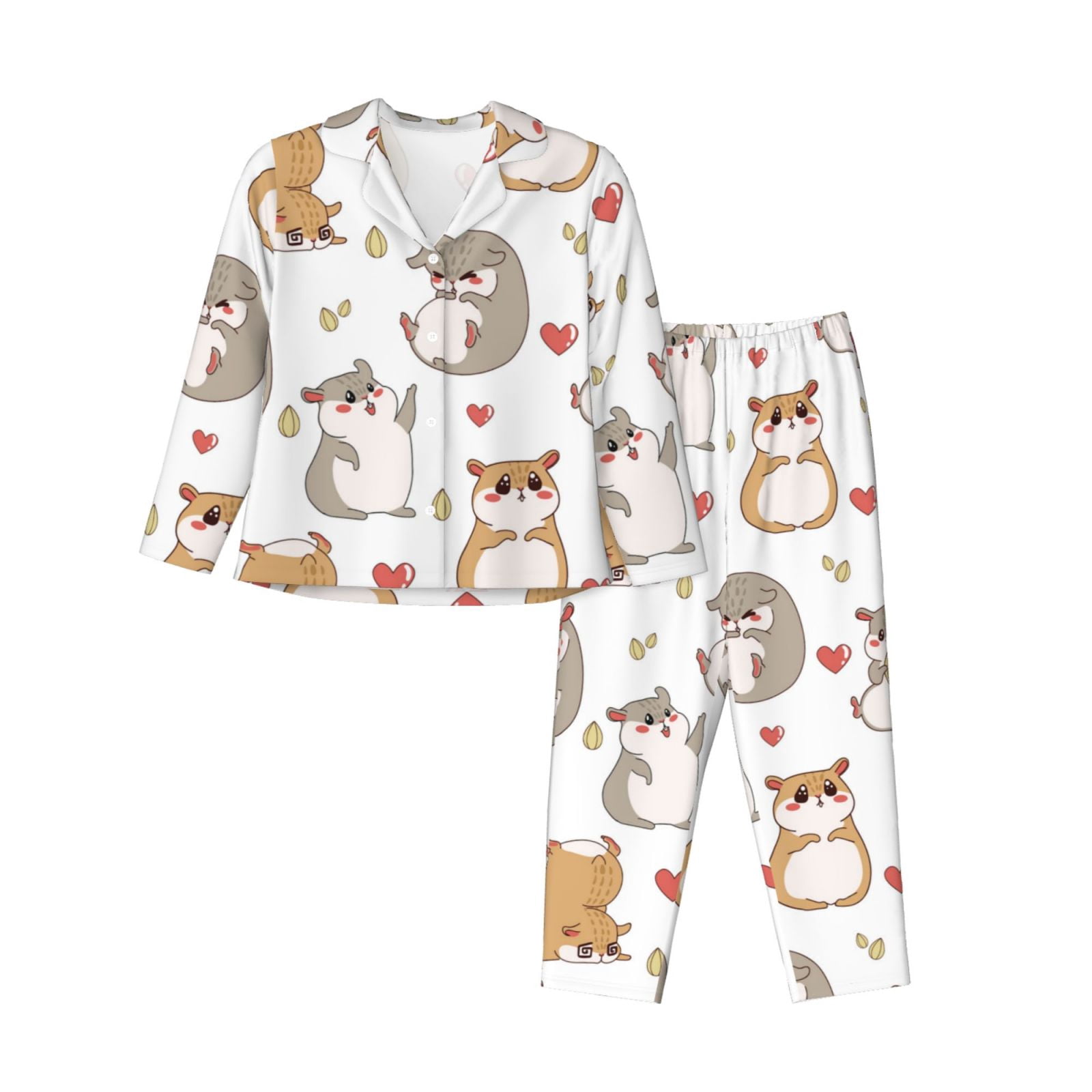 2 Piece Womens Pajama Sets - Love Cartoon Cute Hamster Soft Sleepwear ...