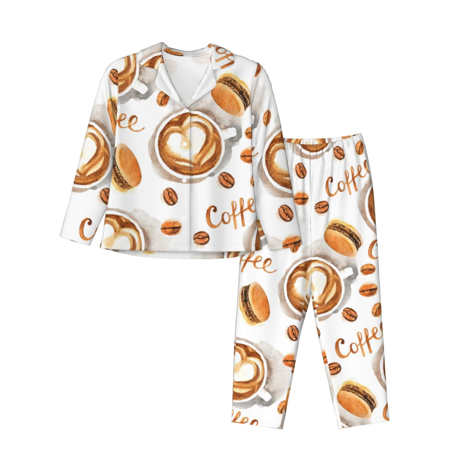 2 Piece Womens Pajama Sets - Love Coffee Print Soft Sleepwear Comfy ...